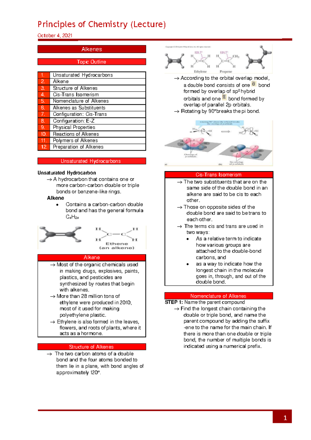 Alkenes - October 4, 2021 Unsaturated Hydrocarbons Structure of Alkenes ...