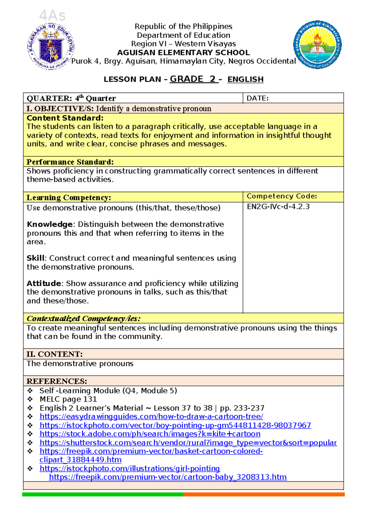 English-lesson-plan - Summary Bachelor in Elementary Education ...