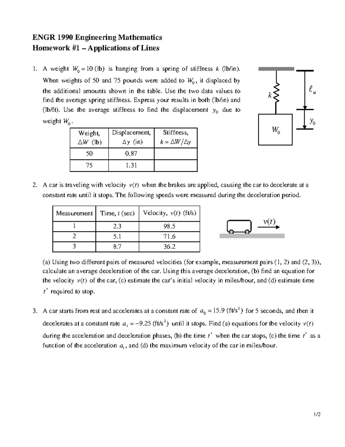 ENGR 1990 Homework 1 + solution - 1/ ENGR 1990 Engineering Mathematics ...