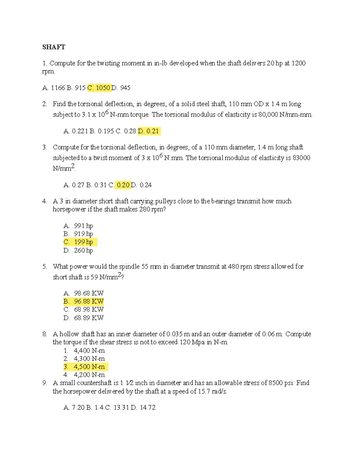 Machine Design - Shafts, Keys, Couplings - SHAFT Compute for the ...
