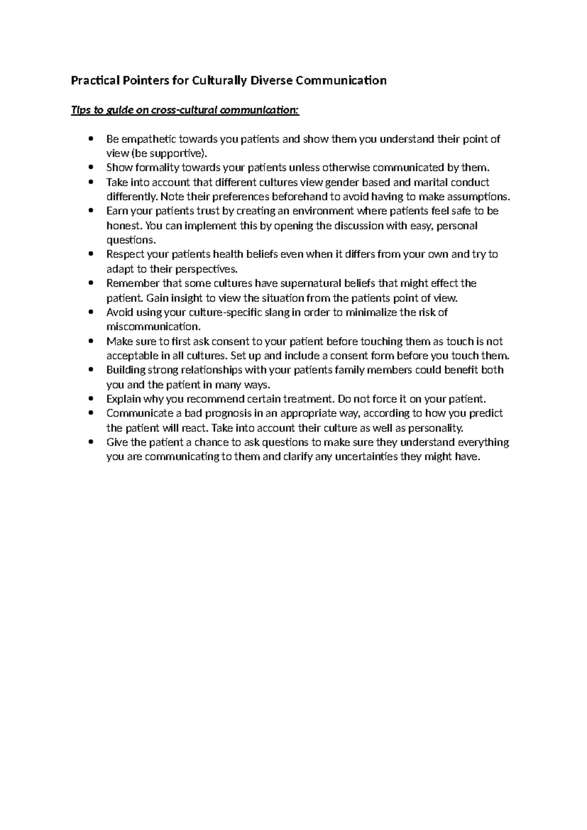assignment 1 summary - Practical Pointers for Culturally Diverse ...