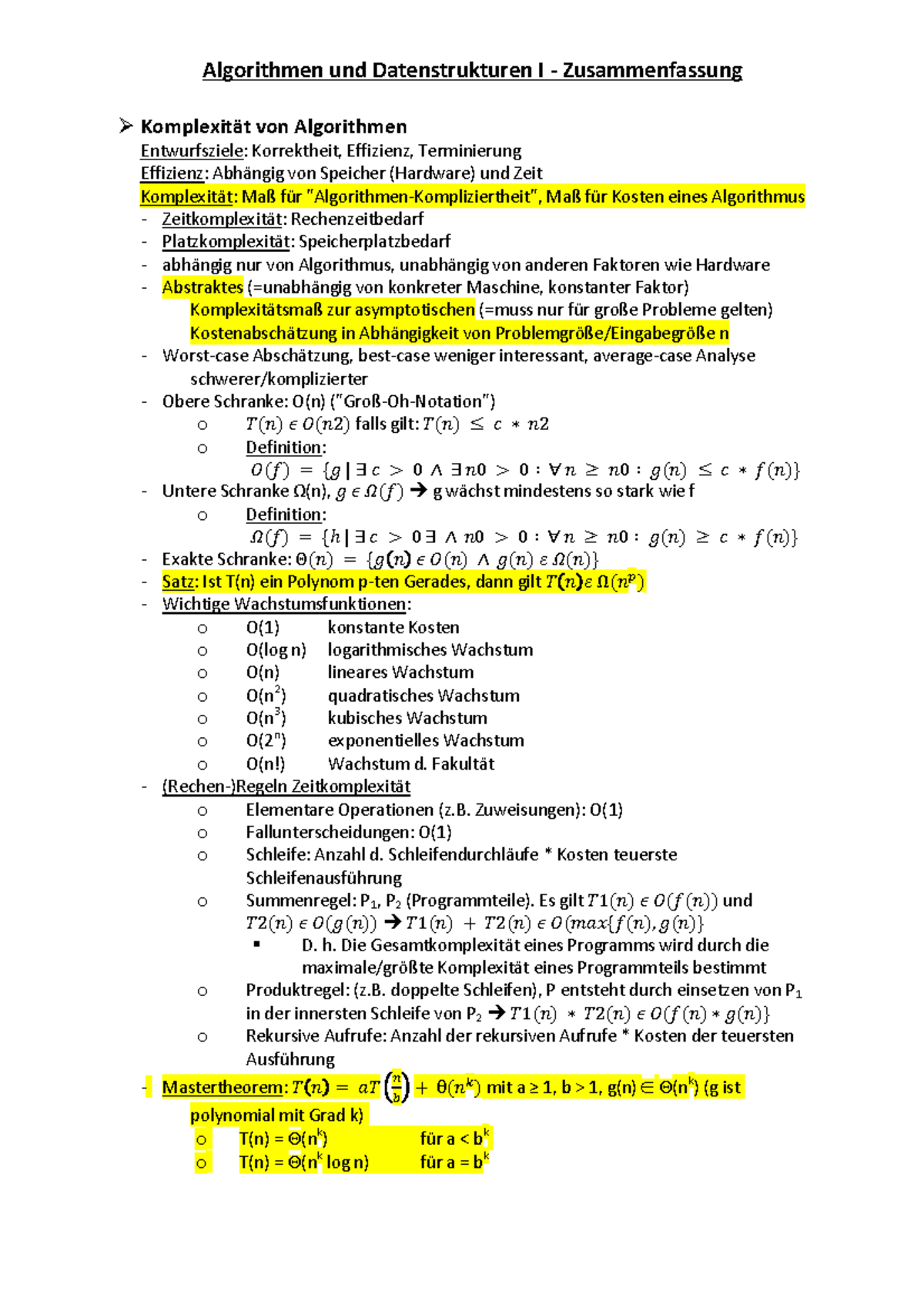 Algorithmen und Datenstrukturen I -Zusammenfassung - Algorithmen und ...
