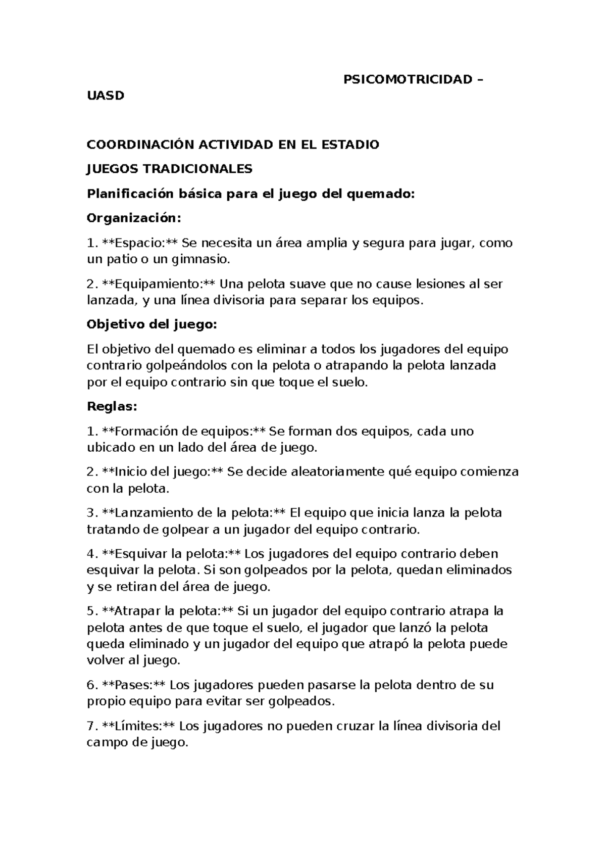 Juegos Tradicionales EL Juego DEL Quemado - PSICOMOTRICIDAD – UASD ...