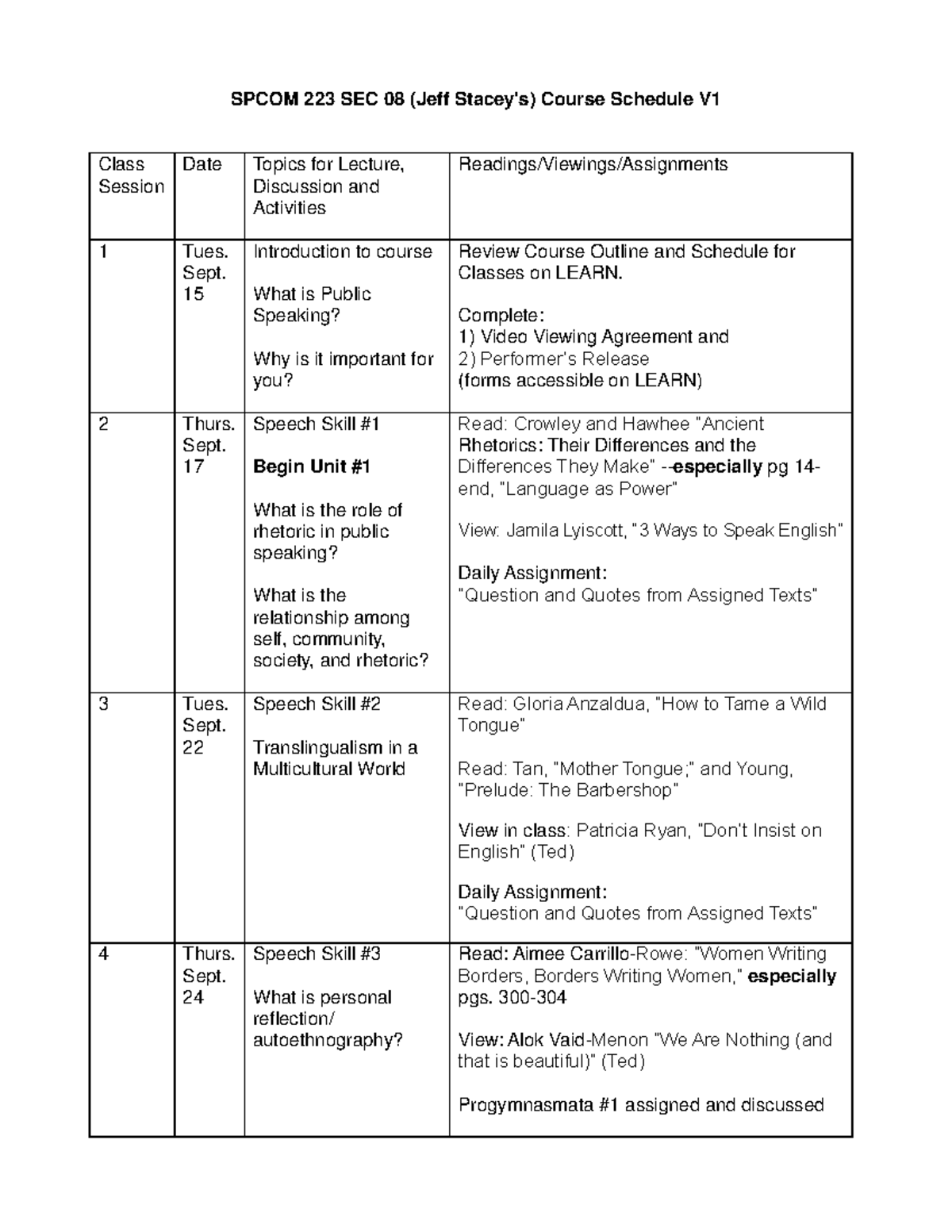 223 Sec 08 Tth Course Sched V1 - SPCOM 223 SEC 08 (Jeff Course Schedule ...