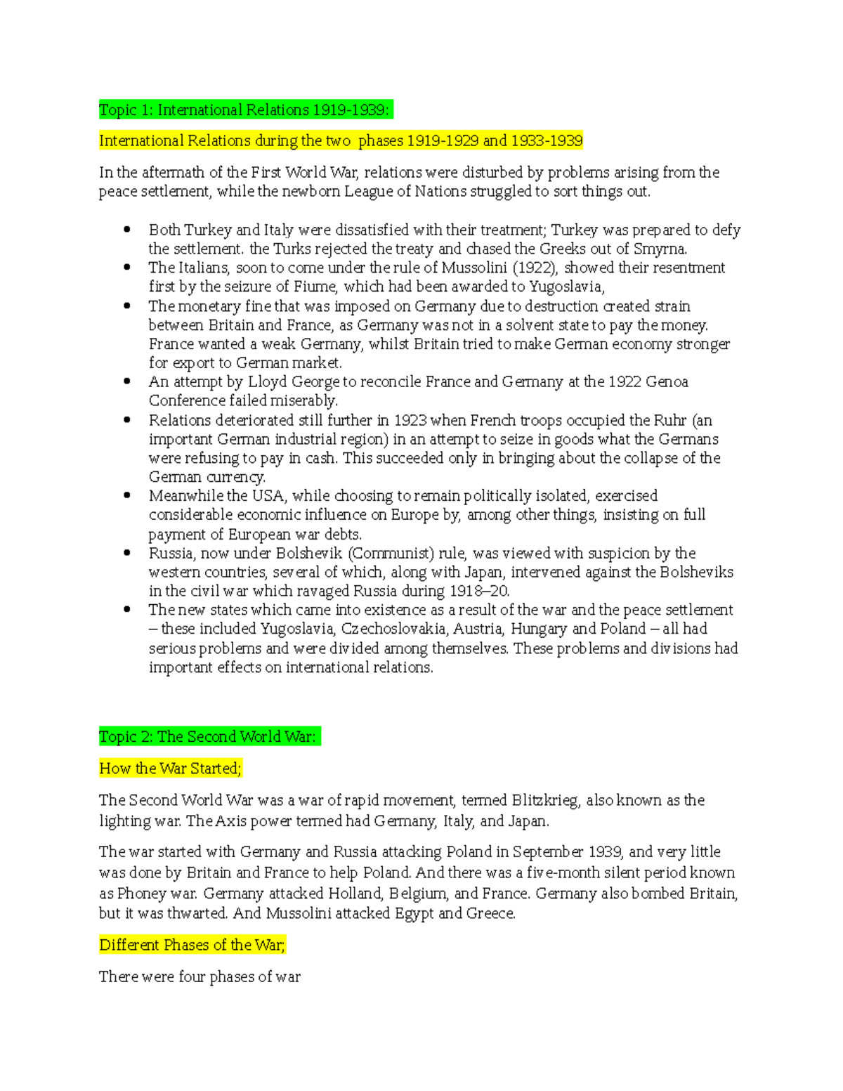 HIS 205 Final Exam Sample - Topic 1: International Relations 1919-1939 ...