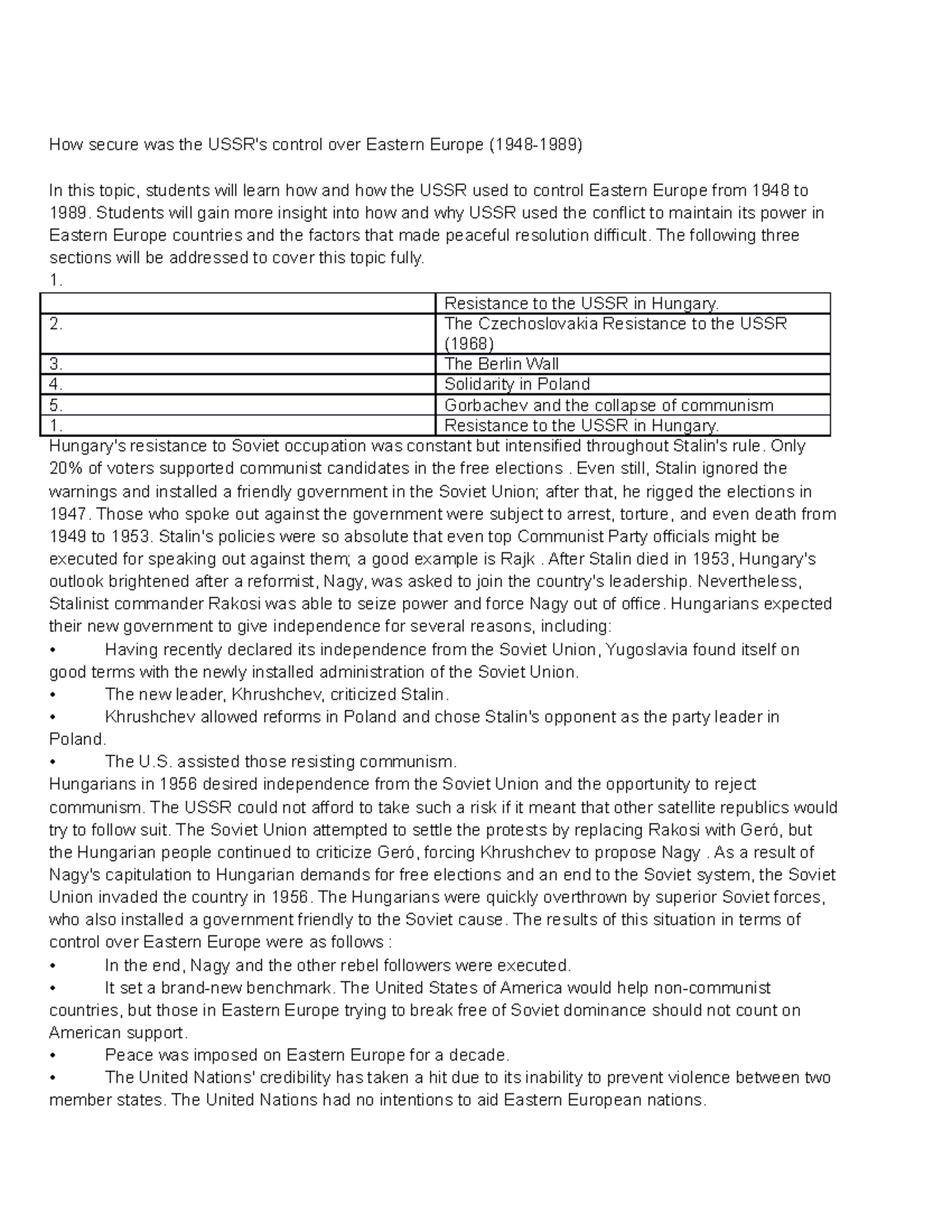 How secure was the ussrs control over eastern europe - How secure was ...