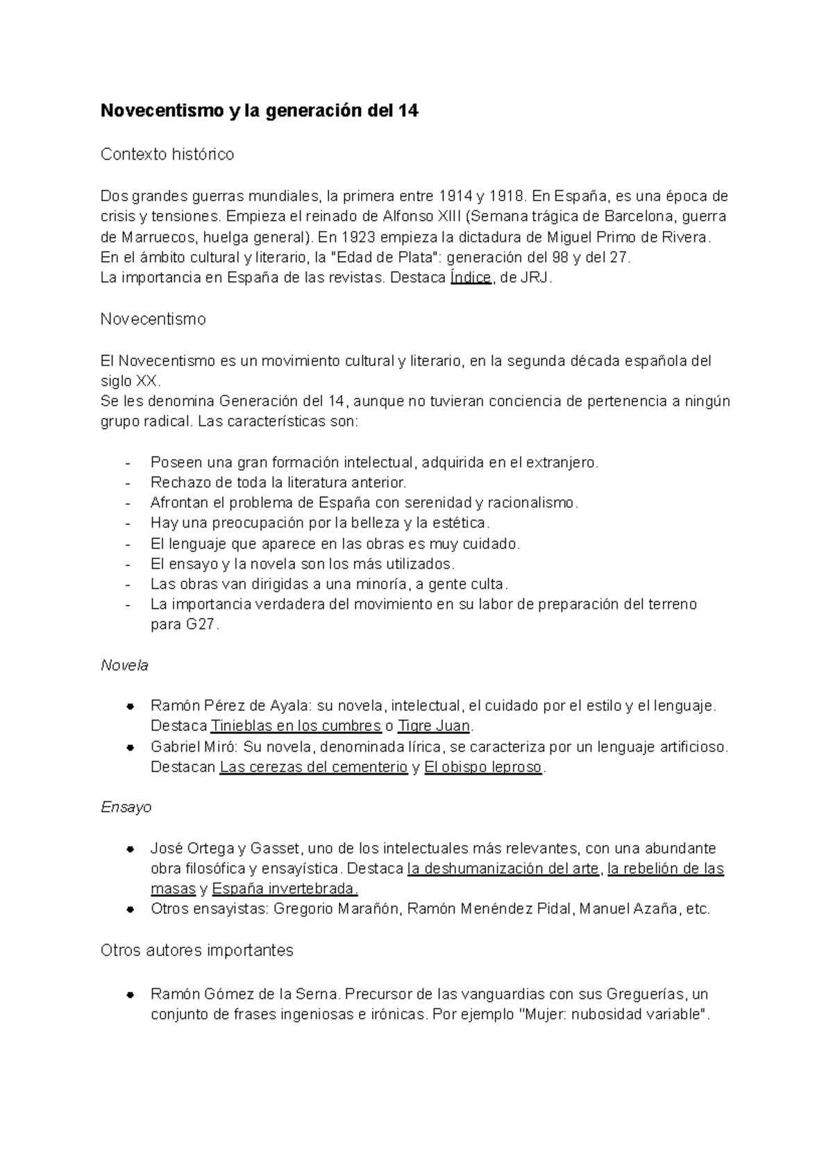 Novecentismo y la generación del 14 - Novecentismo y la generación del ...