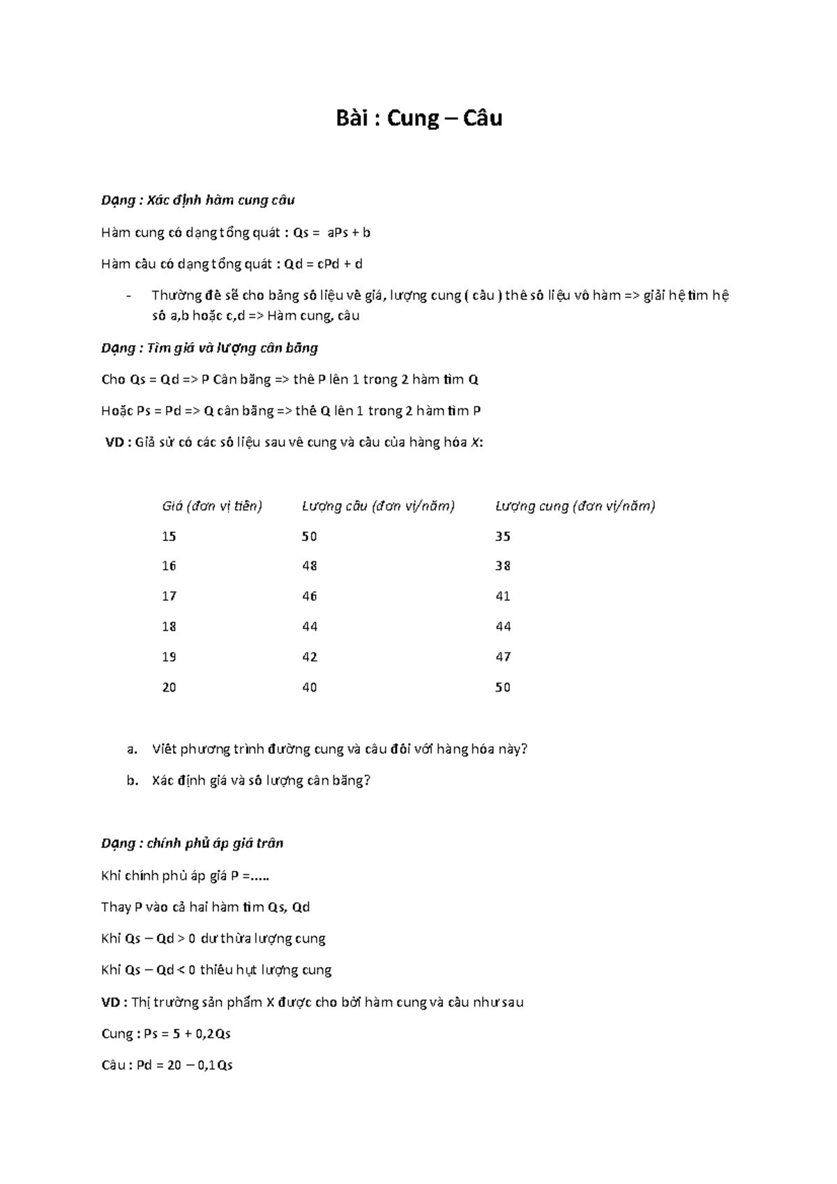 Tài-liệu-vi-mô - 1223 - Bài : Cung – Cầầu D ng : Xác đ nh hàm cung ...