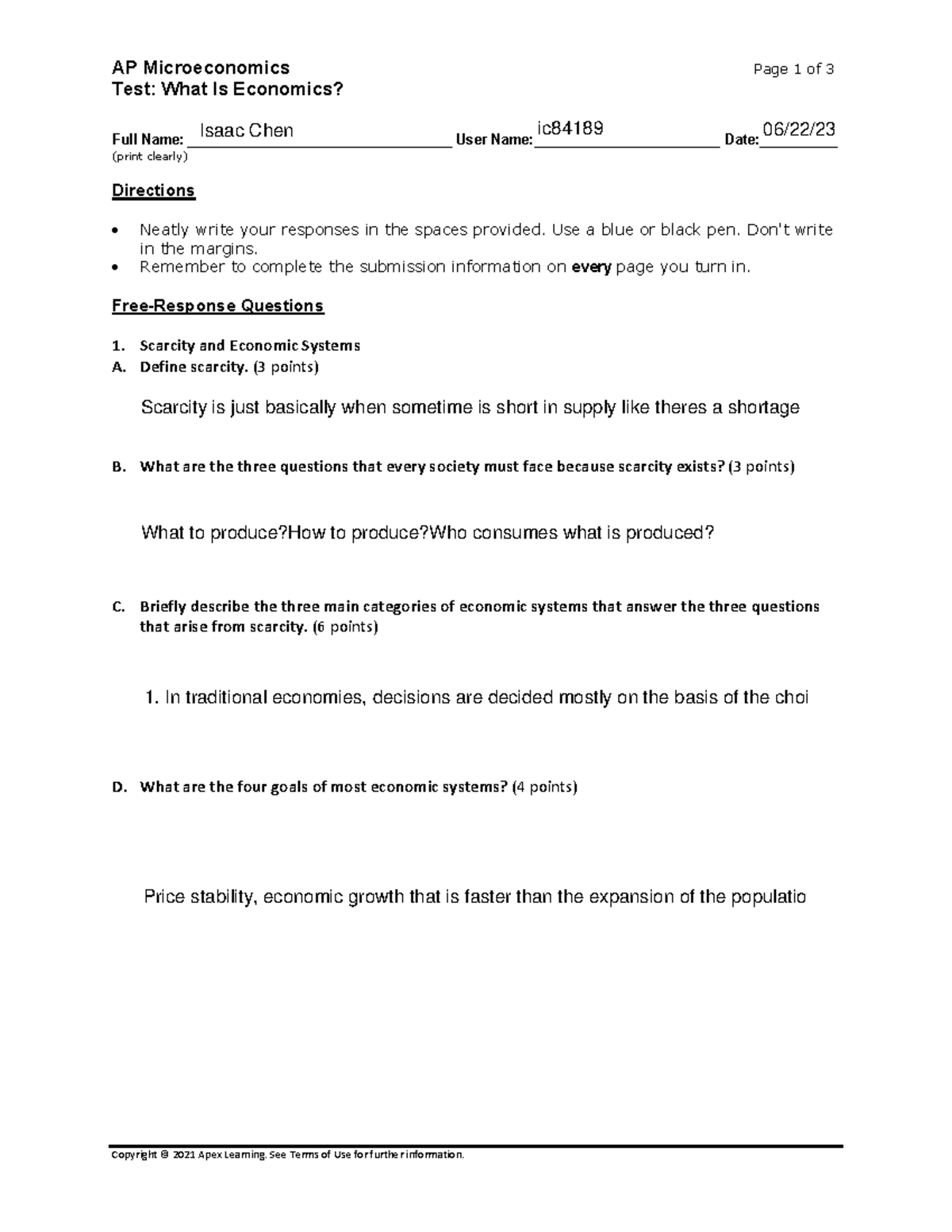 1.2.5 work - Apex Learning assignment 1.2.5 - AP Microeconomics Test ...