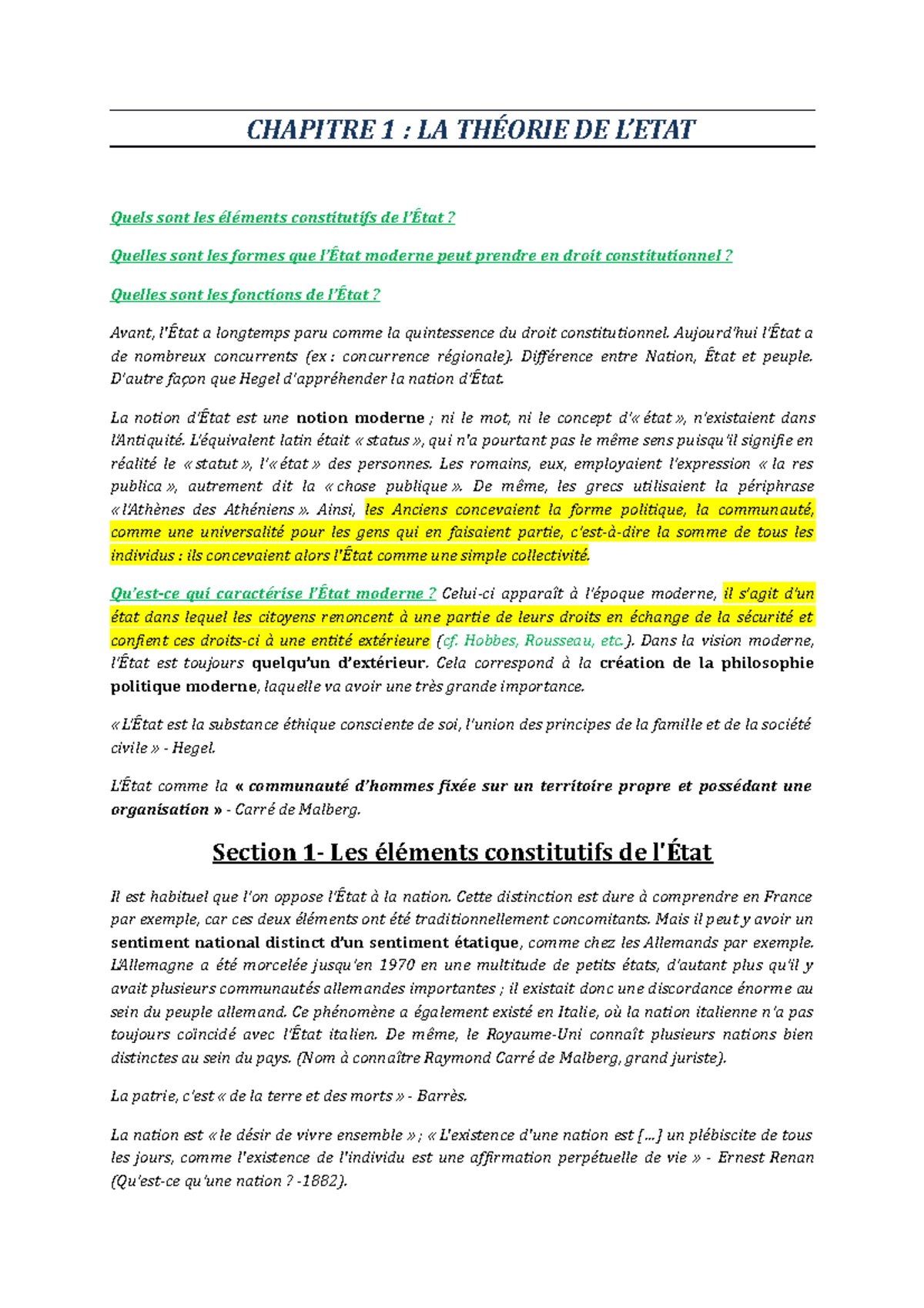La théorie de l'Etat - CHAPITRE 1 : LA THÉORIE DE L’ETAT Quels sont les éléments constitutifs de ...