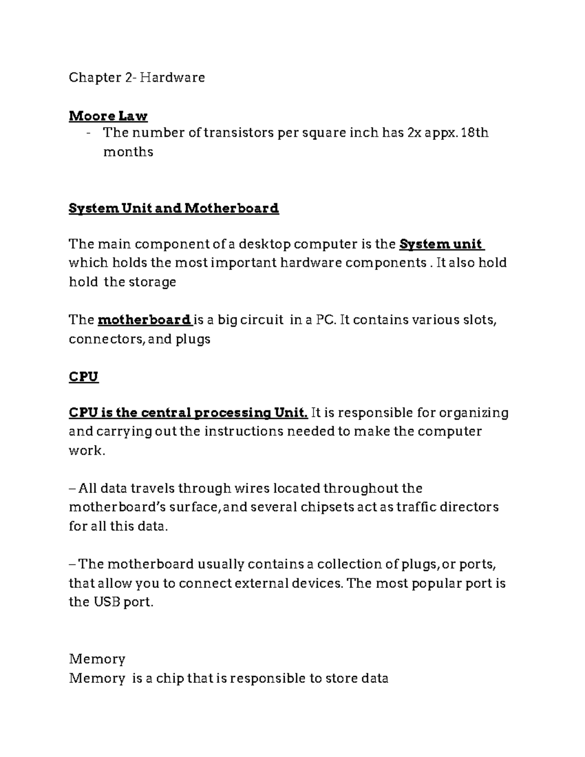 Chapter 2 Hardware - Dr. Yucong Liu - Chapter 2- Hardware Moore Law ...