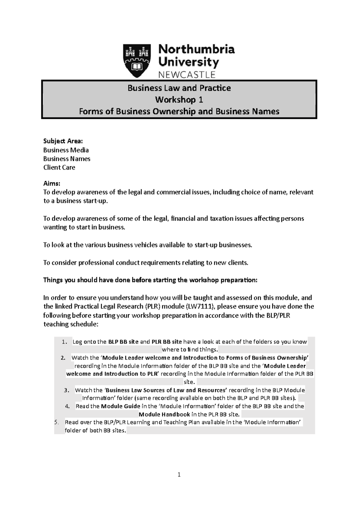 Workshop 1 - Forms of Business Ownership and Business Names - Business ...