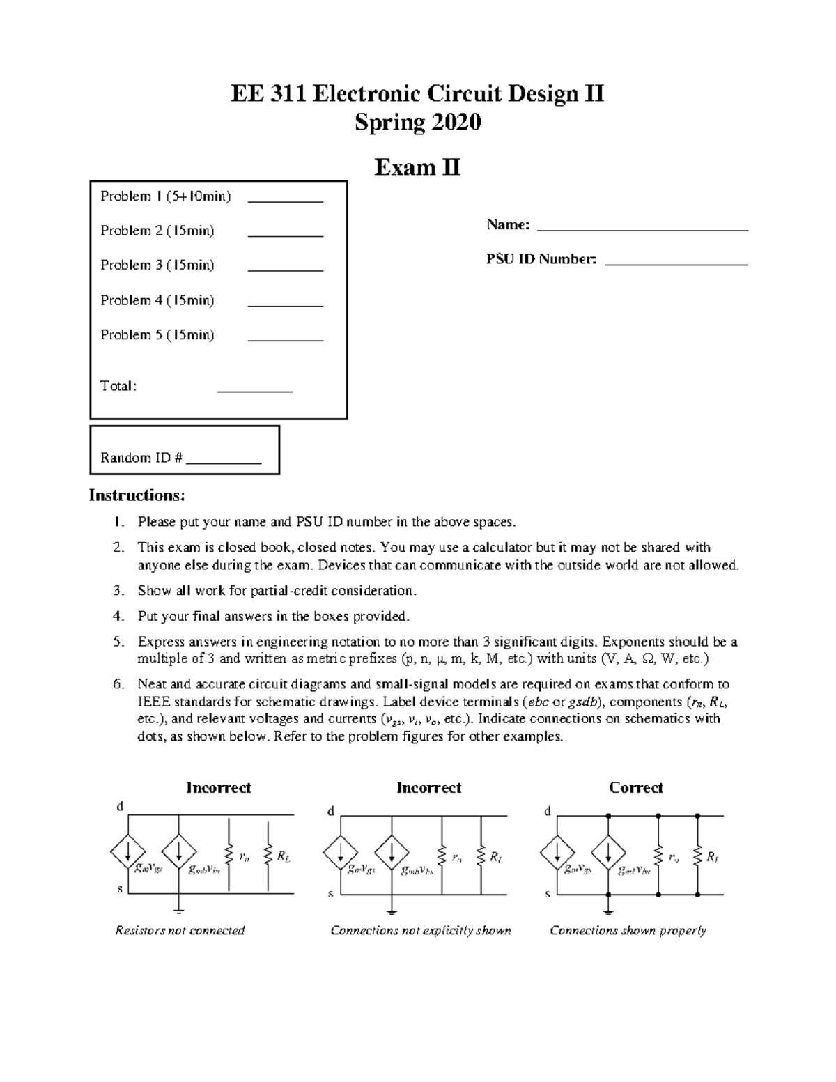 Exam-2 - Stat Exam 2 - EE 311 Electronic Circuit Design II Spring 2020 Exam II Name: - Studocu