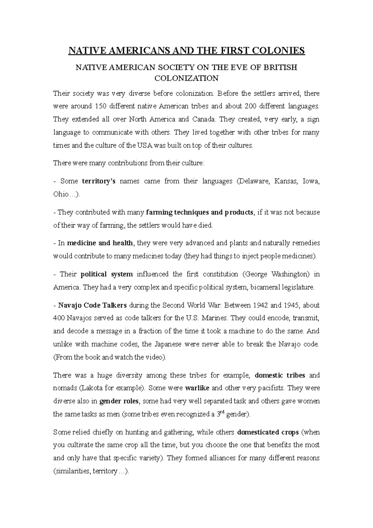 Native Americans and the first colonies - NATIVE AMERICANS AND THE ...