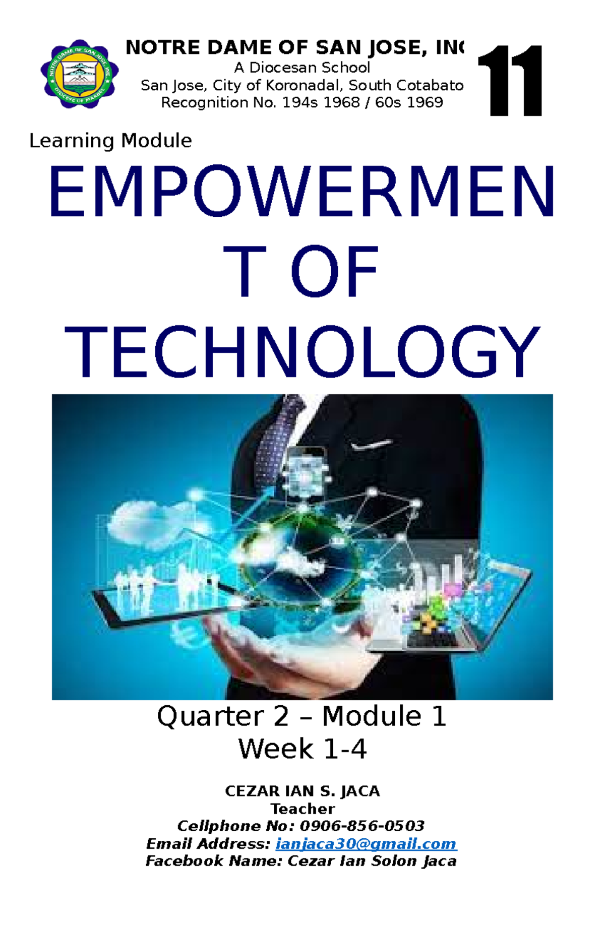ETech-Q2-M1 - Technology - NOTRE DAME OF SAN JOSE, INC. A Diocesan School San Jose, City of ...