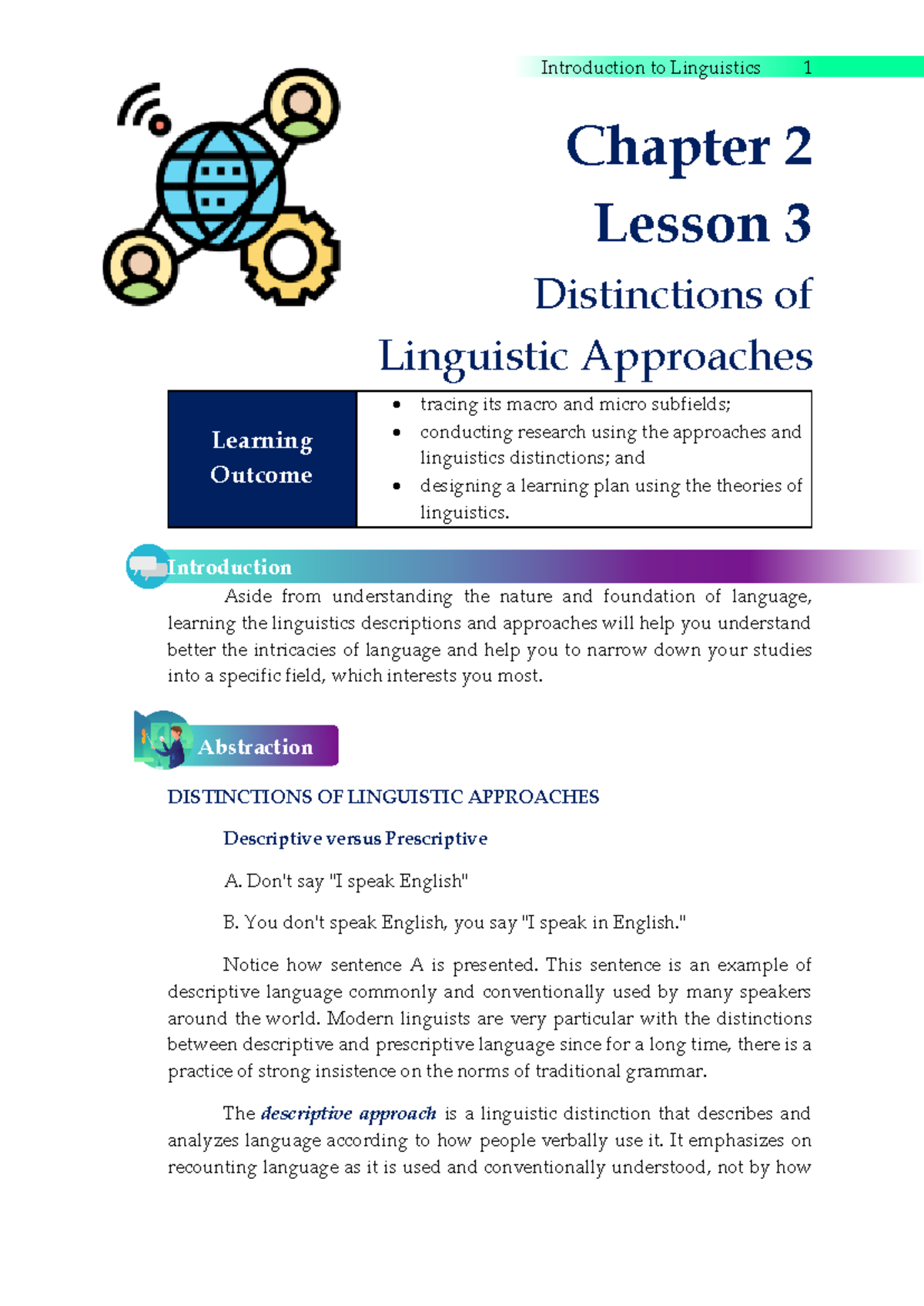 Chapter 2 Lesson 3 Distinctions of Linguistic Approaches - Chapter 2 ...