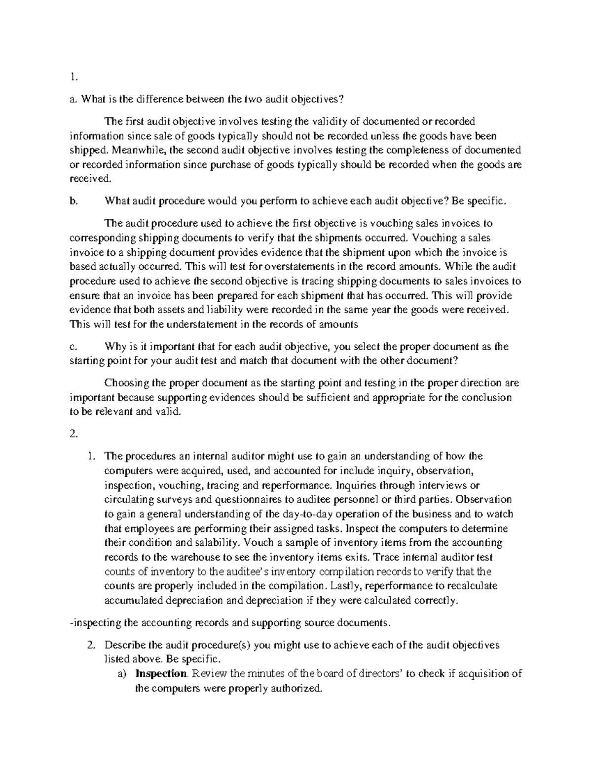 Operations auditing - 1. a. What is the difference between the two ...