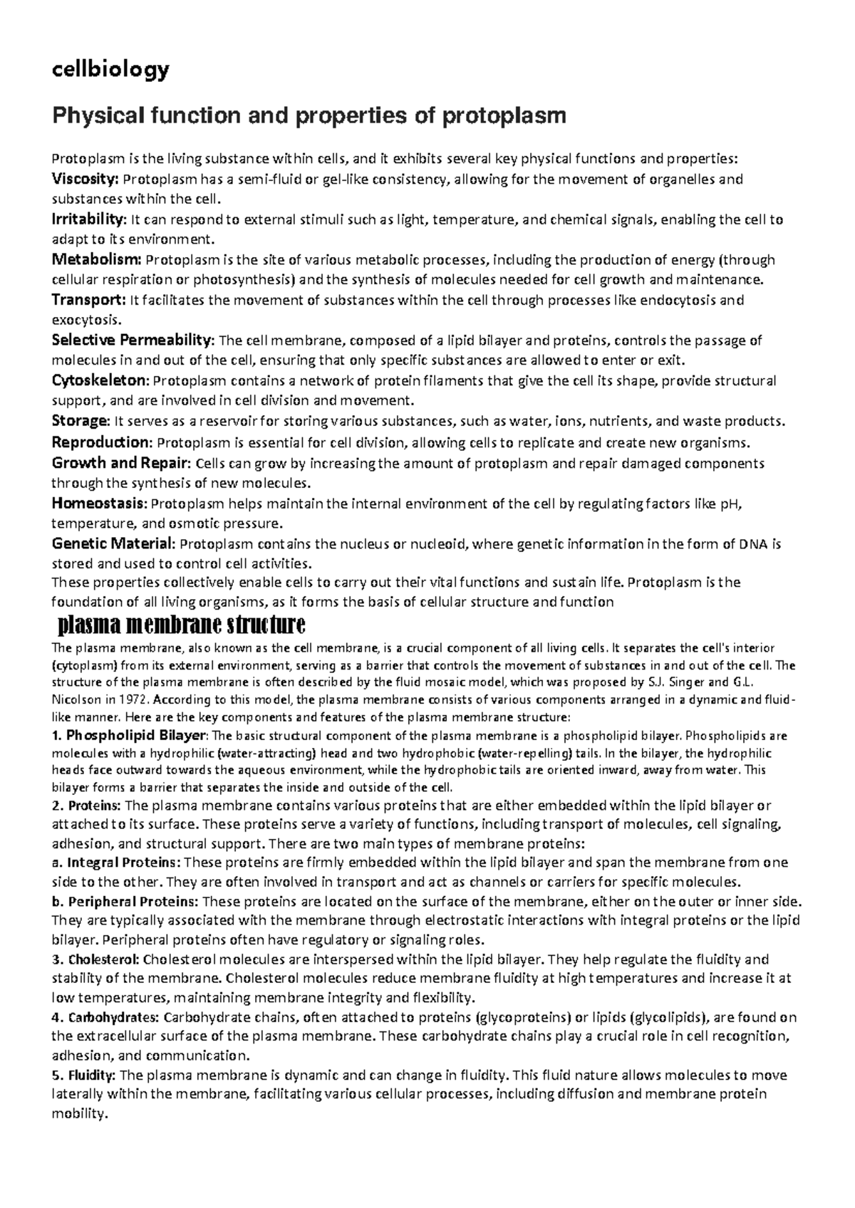 Cellbiology - cellbiology Physical function and properties of ...