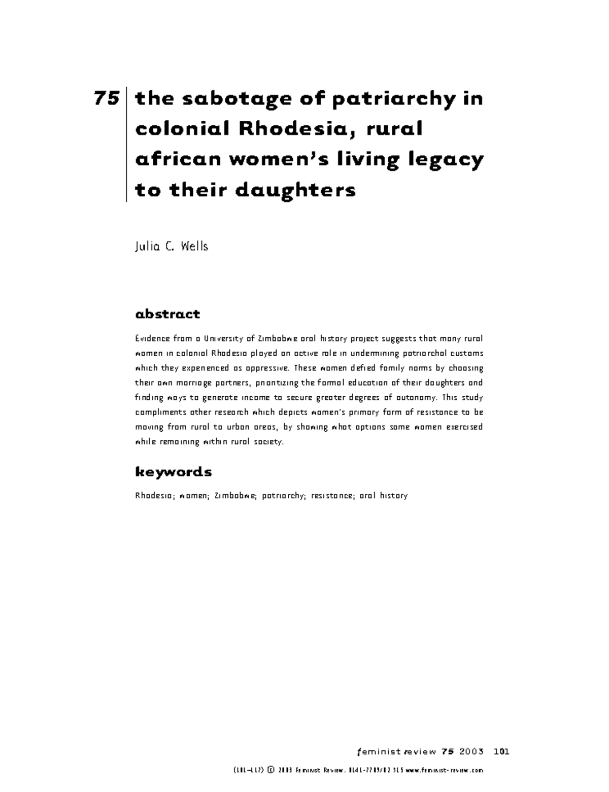 The sabotage of patriarchy in colonial R - 75 the sabotage of ...