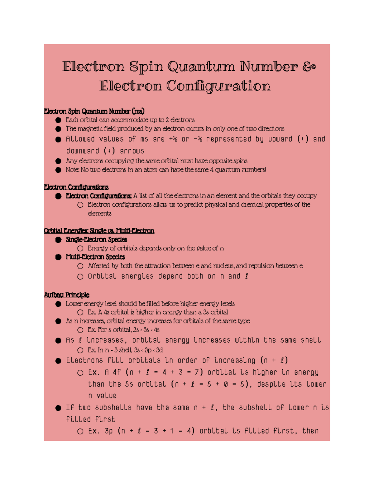 Electron Spin Notation