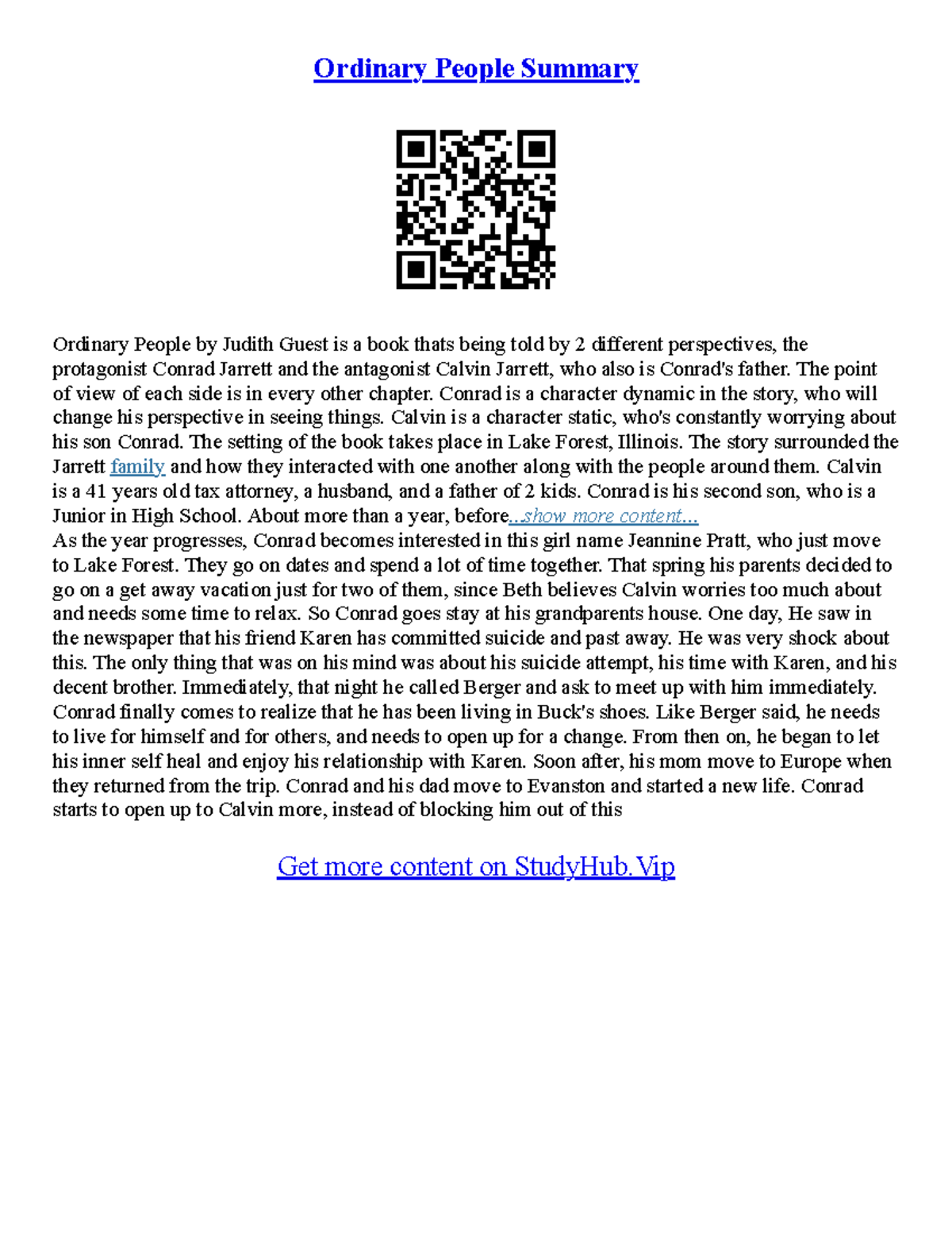 Ordinary People Essay - Ordinary People Summary Ordinary People by ...