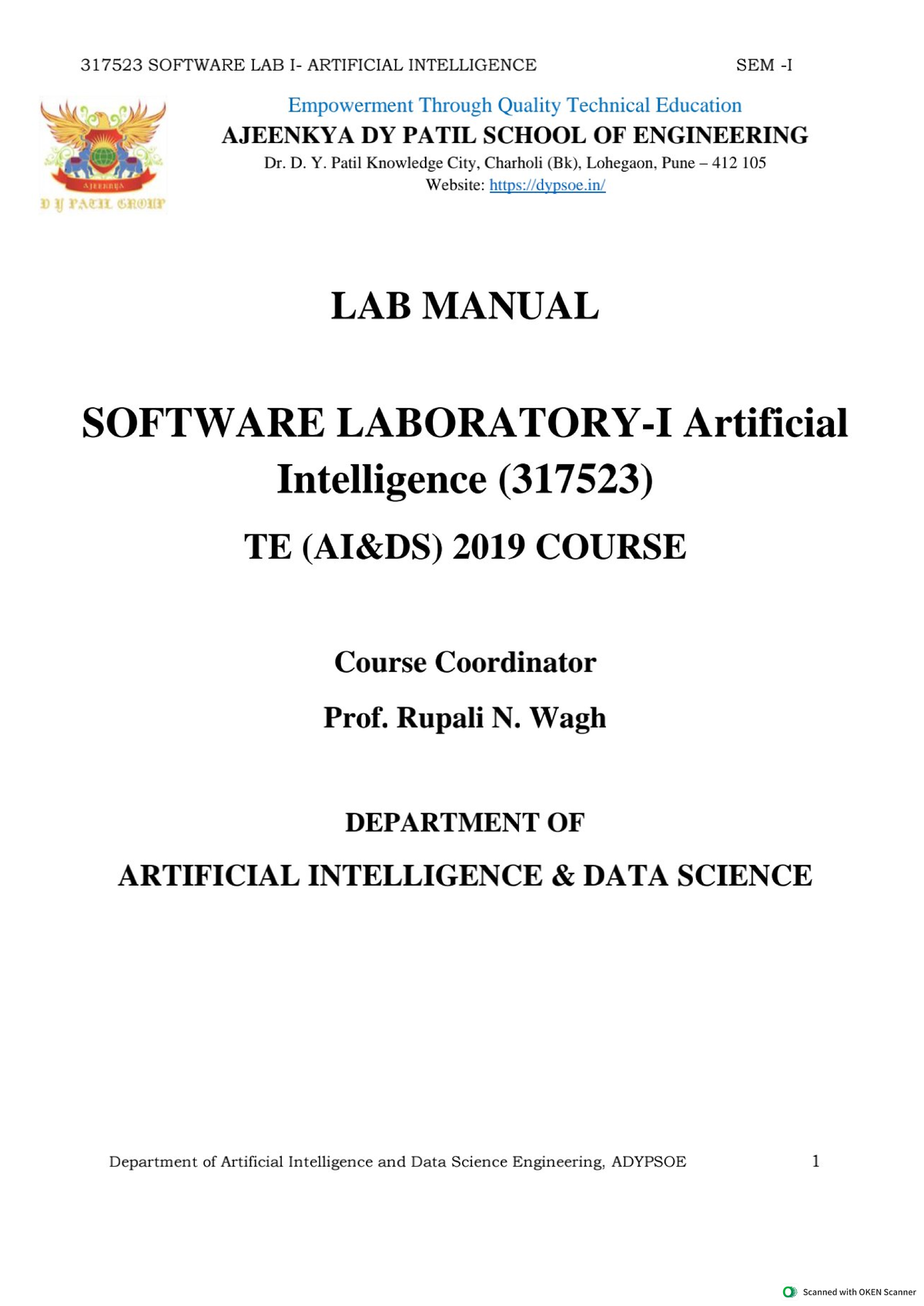 AI Lab Manual SL-I TE AI&DS - 317523 SOFTWARE LAB ARTIFICIAL ...