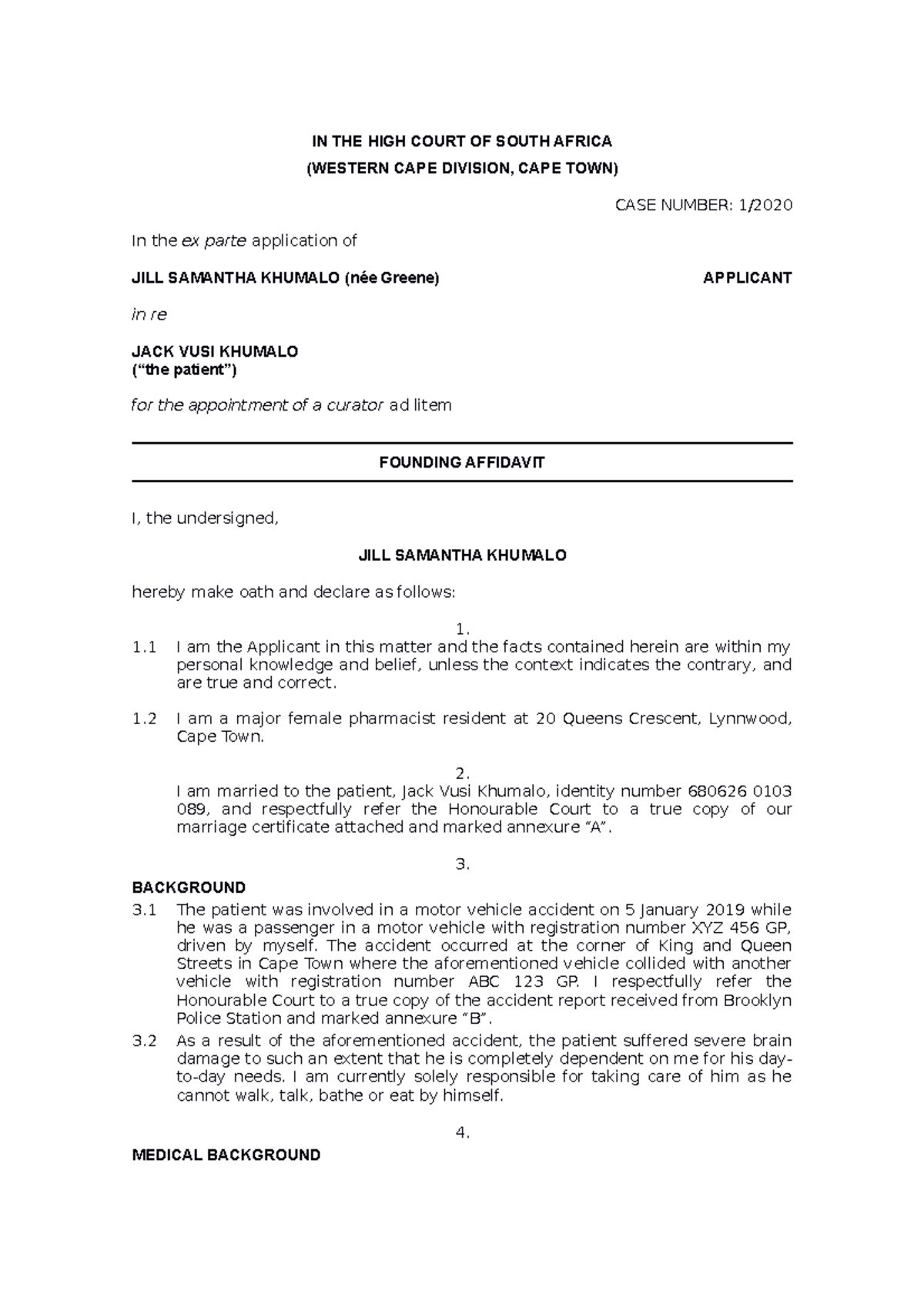 Founding Affidavit (Curator) - IN THE HIGH COURT OF SOUTH AFRICA ...