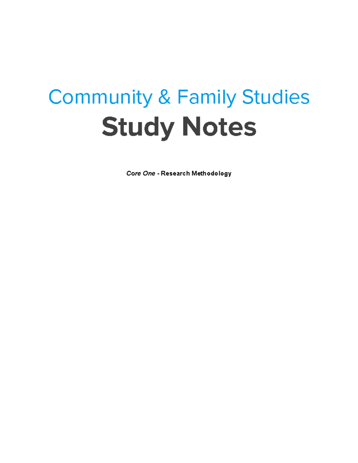 Community and Family Studies - Research Methodology - Community ...