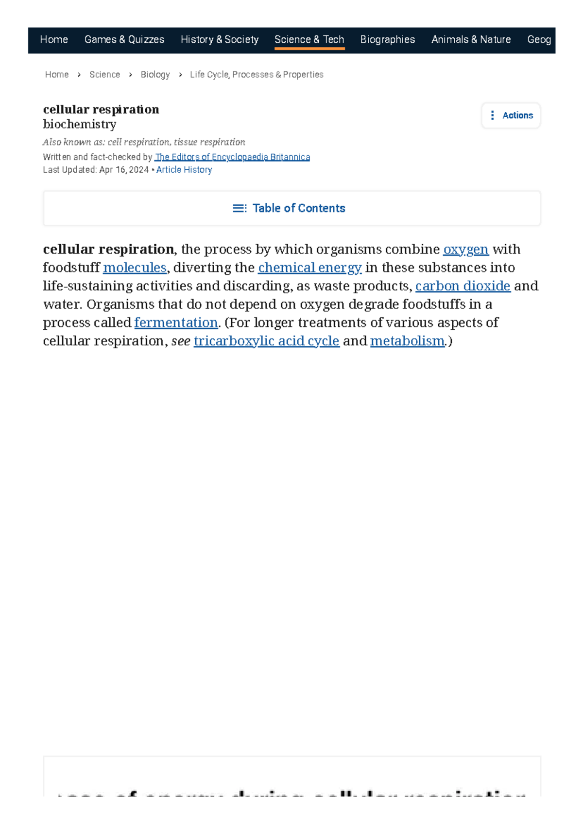 Cellularrespiration Definition,Equation,Cycle,Process,Reactants,&Products Britannica 1716922018 ...