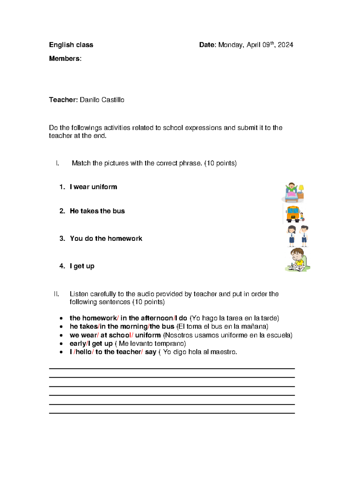 Worksheet - Resumen English - English class Date: Monday, April 09th ...