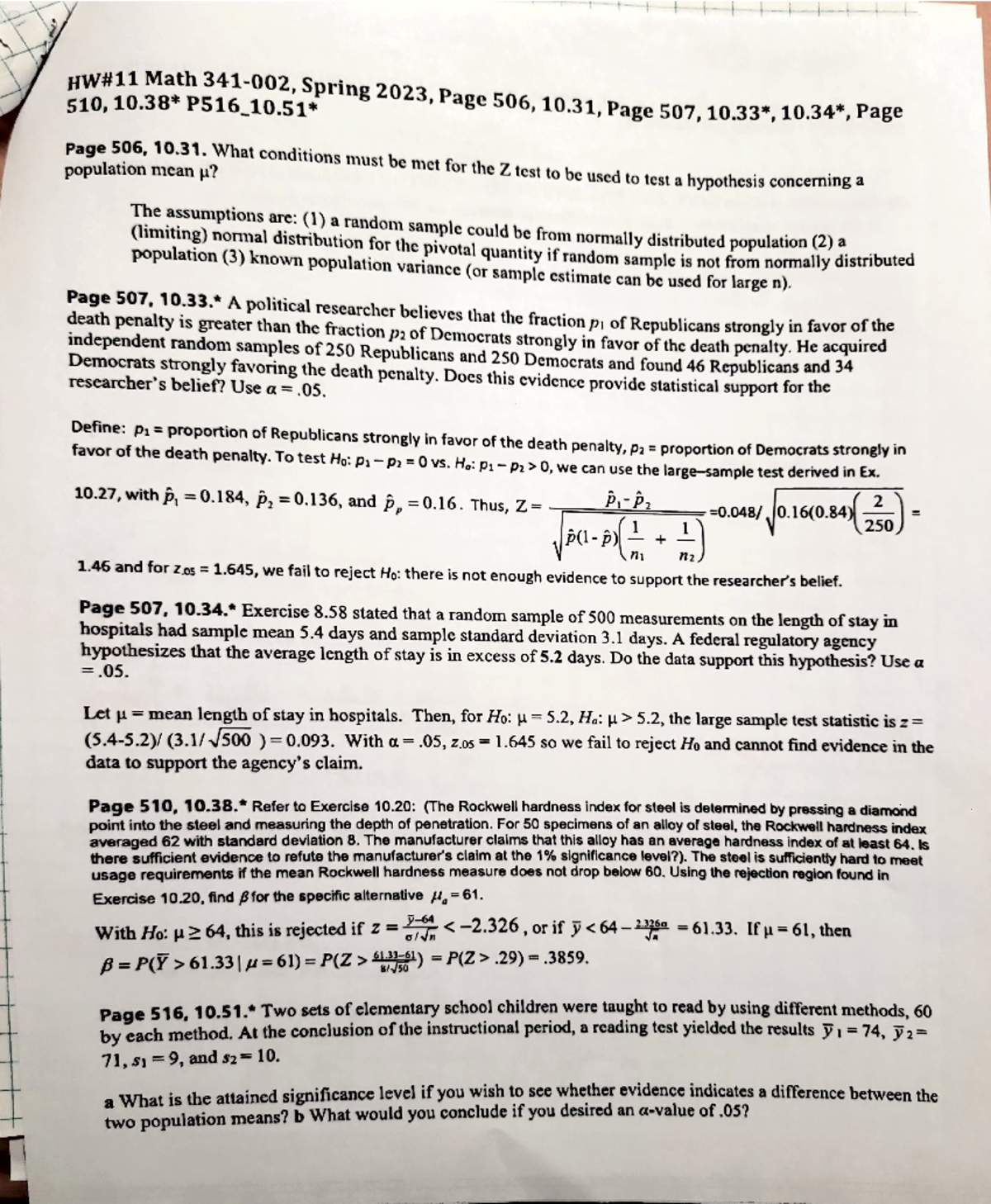 11 - homework solution #11 - uw#11 Math 341-002,Spring 2023, Page 506 ...