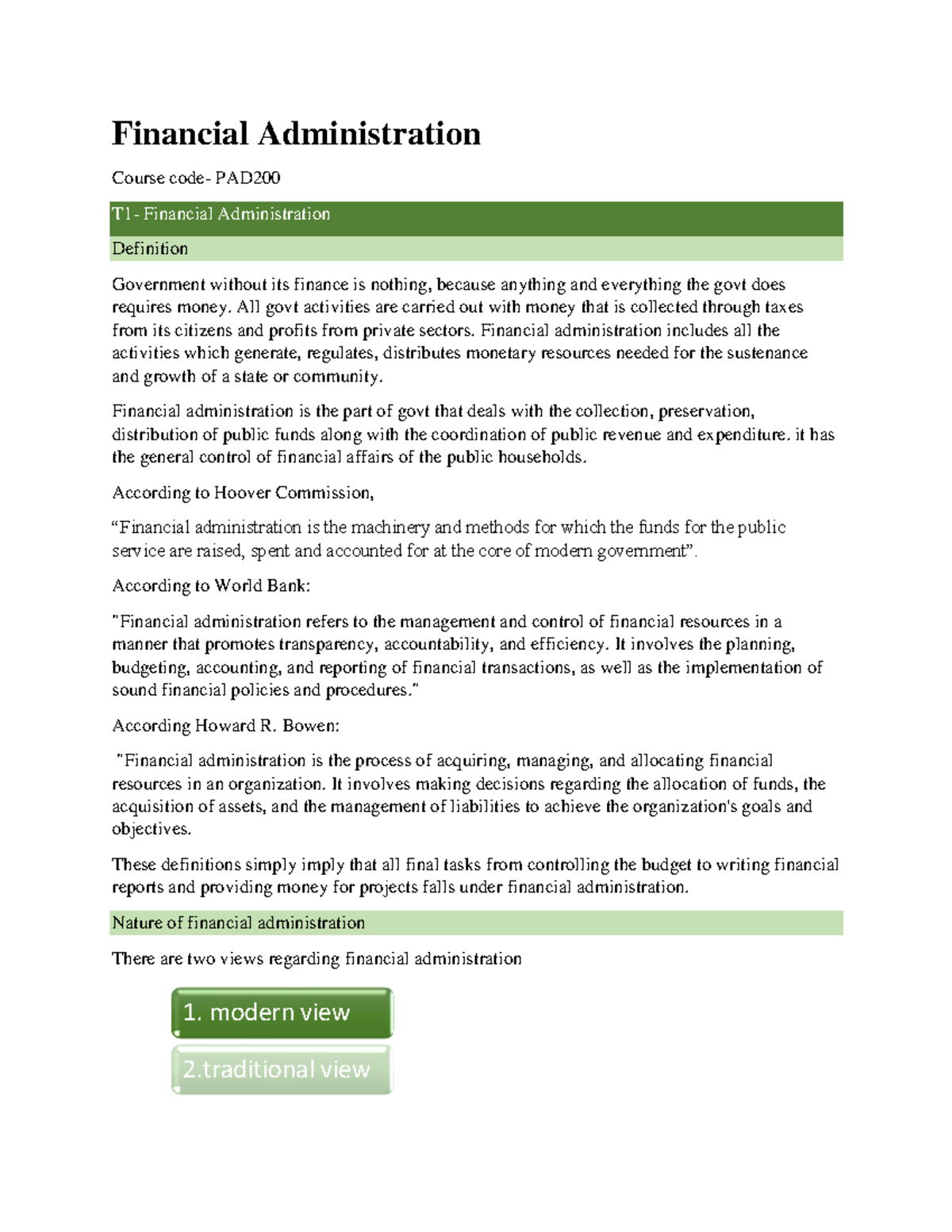 Financial Administration - Financial Administration Course code- PAD T1 ...
