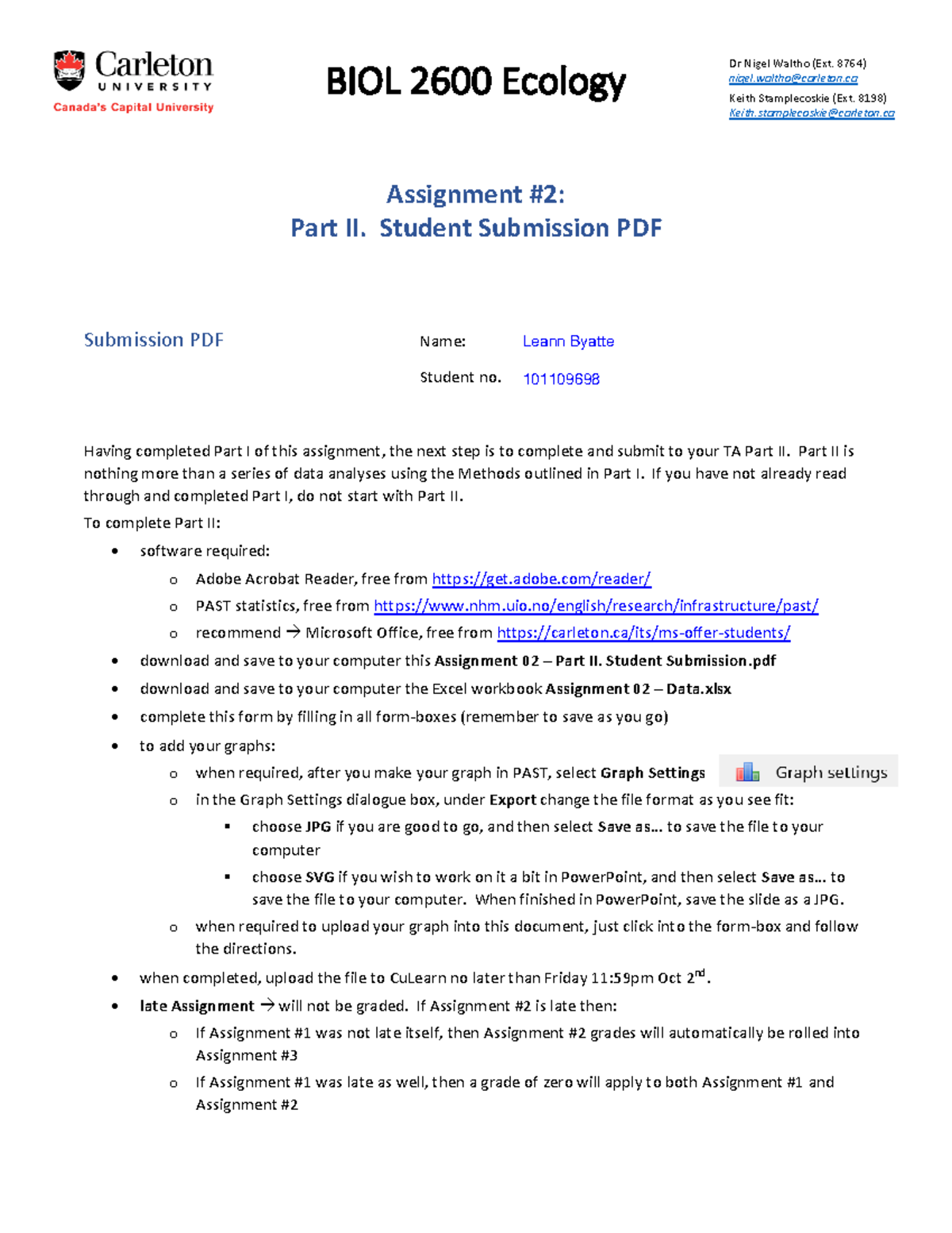 Assignment 02 - Part II. Student Submission PDF - BIOL 2600 Ecology Dr ...