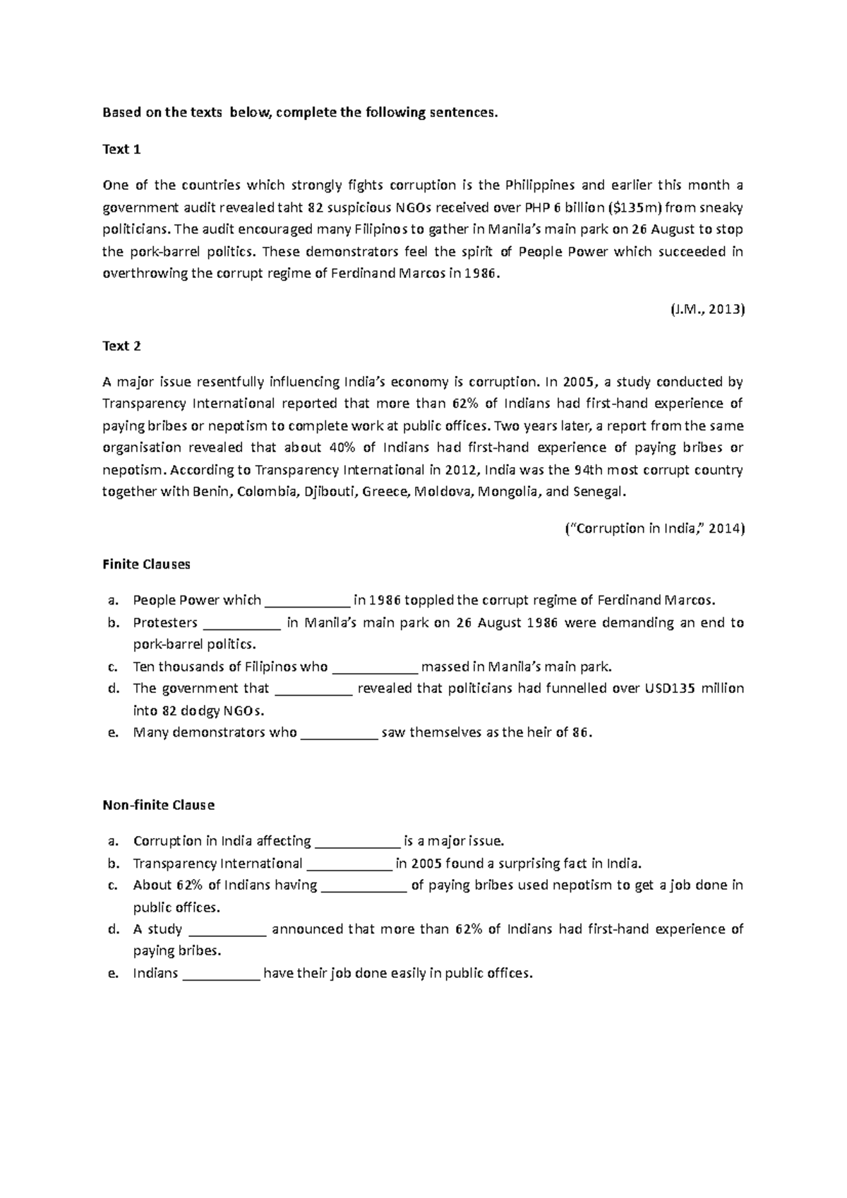Finite Non Finite Clause 2 Reading Based On The Texts Below