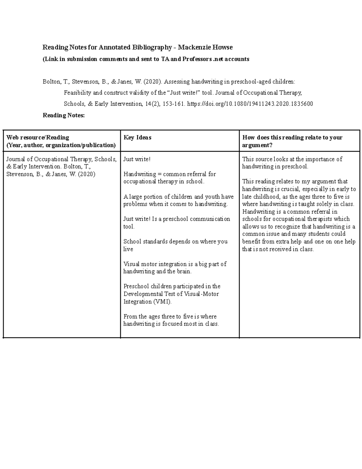 Annotated Bibliography Notes - Reading Notes for Annotated Bibliography ...