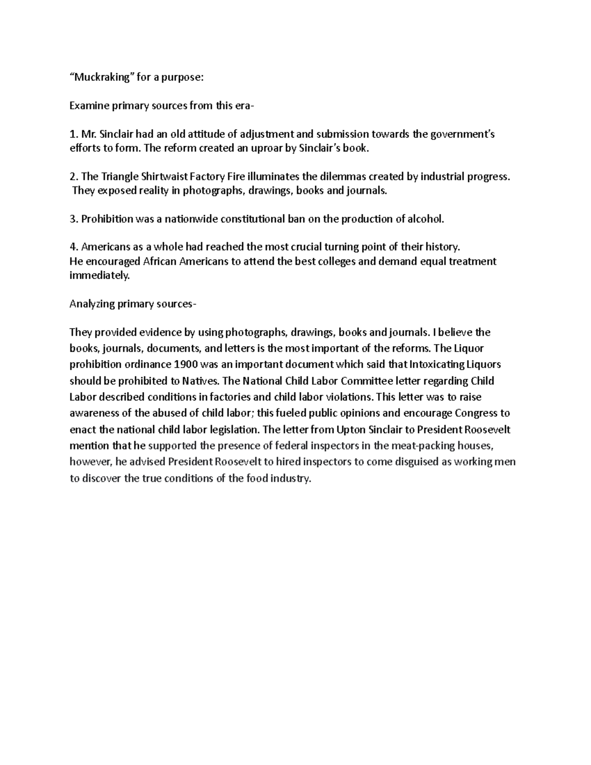 Muckraking Purpose - “Muckraking” for a purpose: Examine primary ...