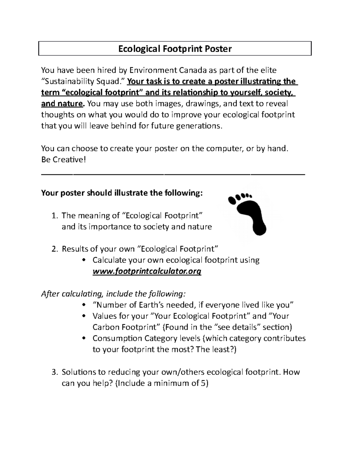 Ecological Footprint Assignment Instructions - Ecological Footprint ...