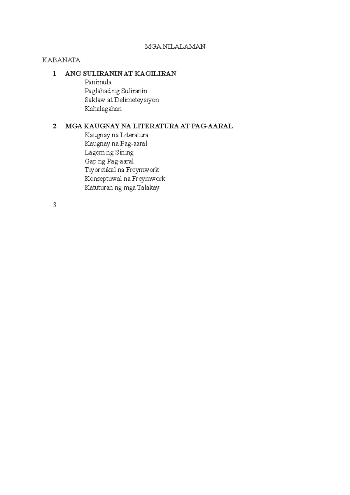 Filipino research - aadtttttttttttttttttttttt - MGA NILALAMAN KABANATA ...
