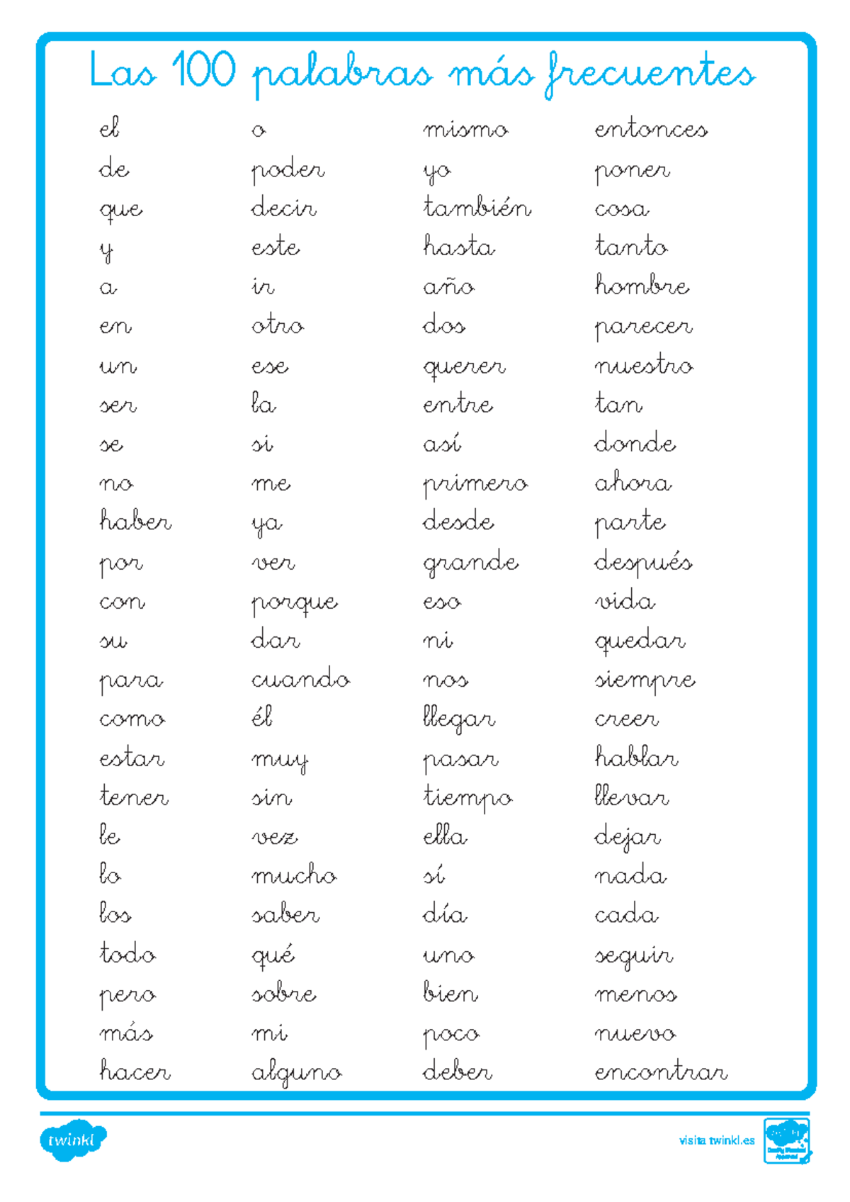 Las 100 palabras más frecuentes - Las 100 palabras más frecuentes el de ...