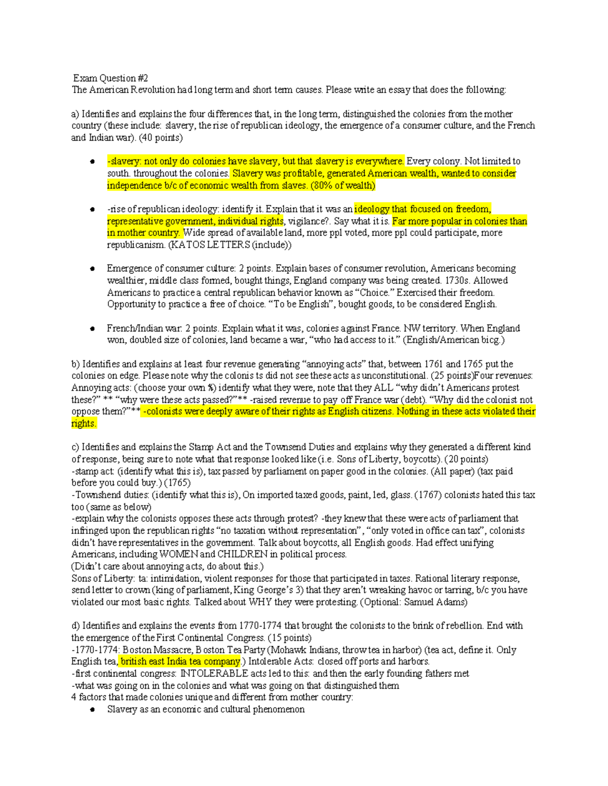 History Notes for Test 2 - Exam Question # The American Revolution had ...