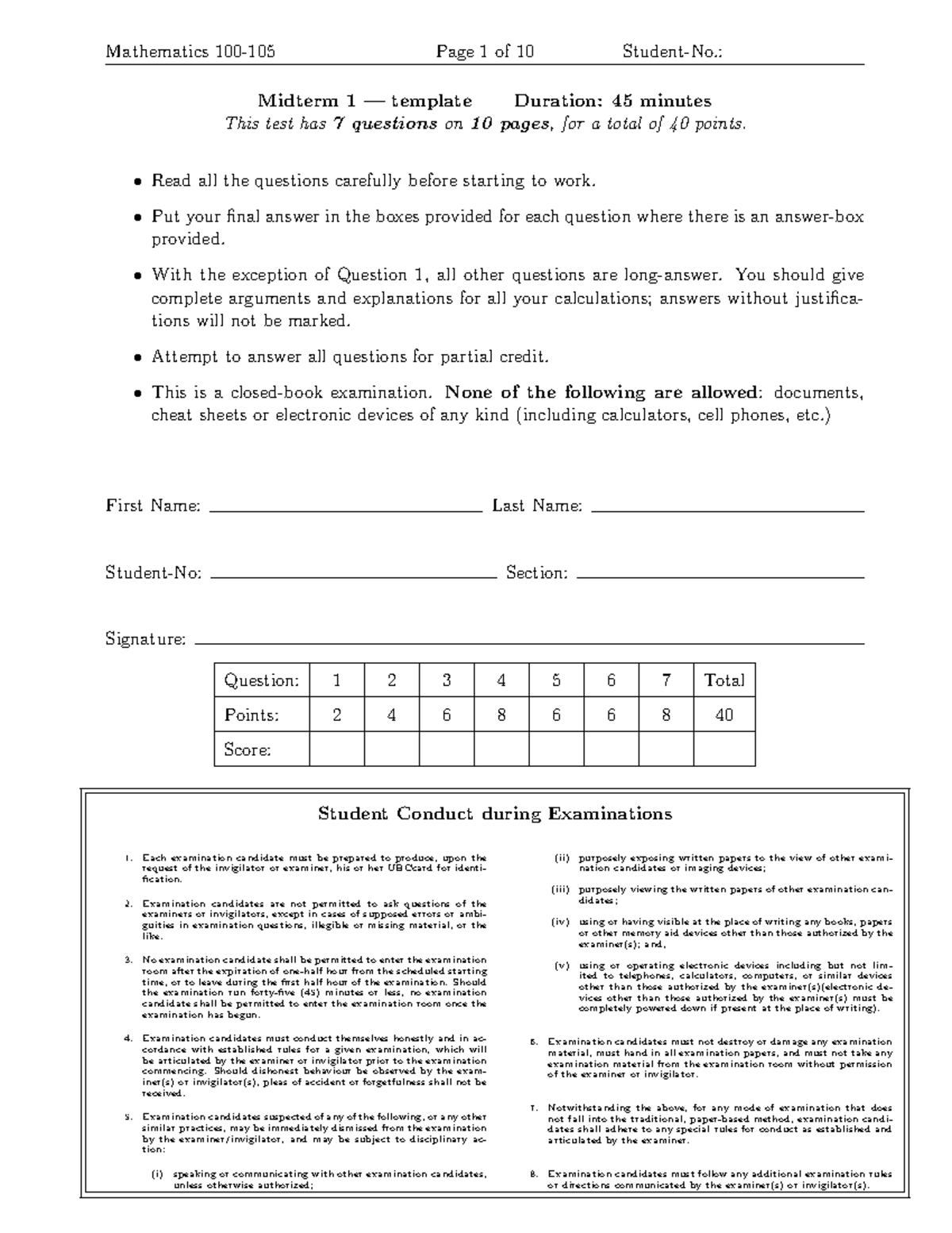 Midterm 22 October 2018, questions - Midterm 1 — template Duration: 45 ...