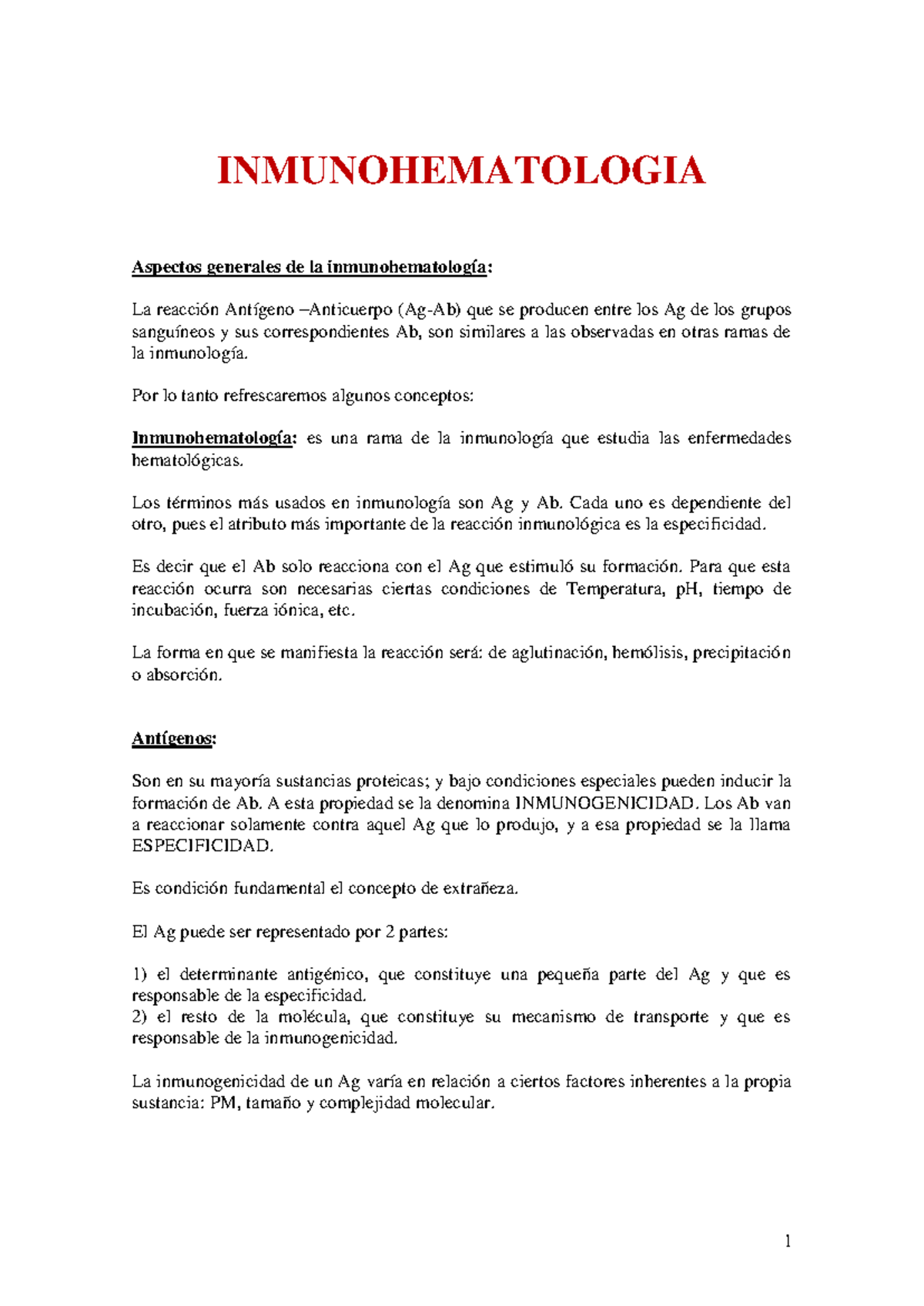 Inmunohematologia - INMUNOHEMATOLOGIA Aspectos generales de la ...