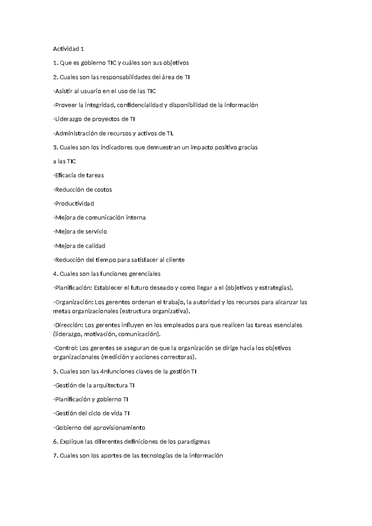 Actividad 1 gobierno tic - Actividad 1 Que es gobierno TIC y cuáles son sus objetivos Cuales son ...