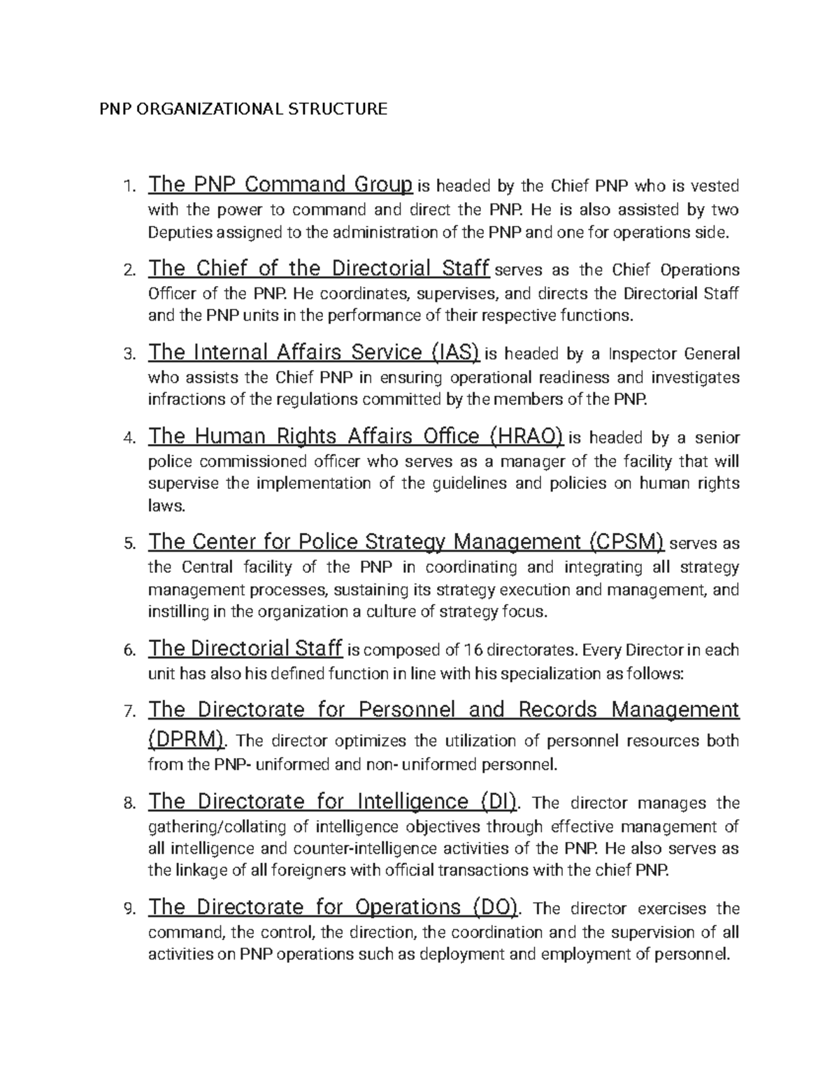 Police-Organization-Structureasfasfa - PNP ORGANIZATIONAL STRUCTURE 1 ...