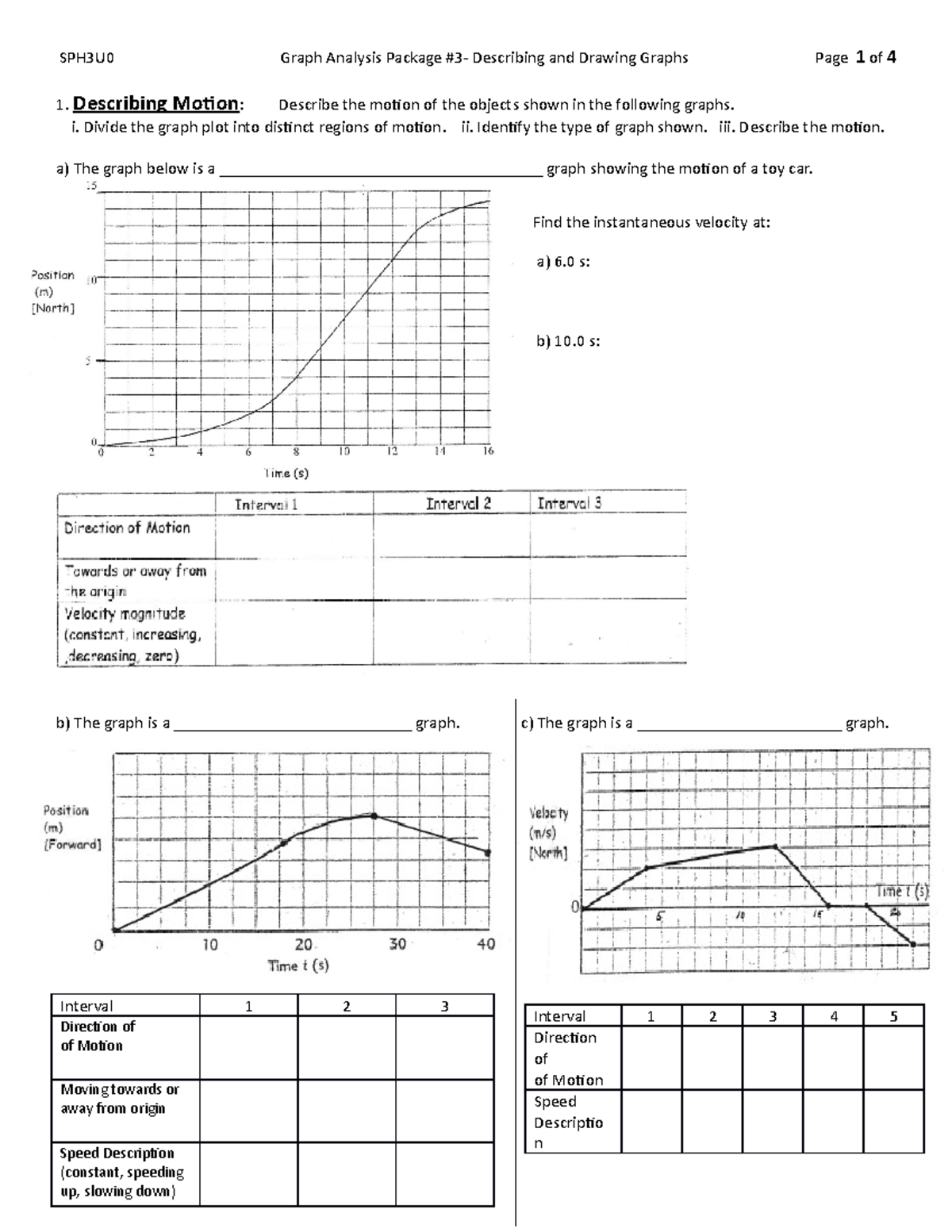 6.1 graph analysis package 3 - 1. Describing Motion: Describe the ...