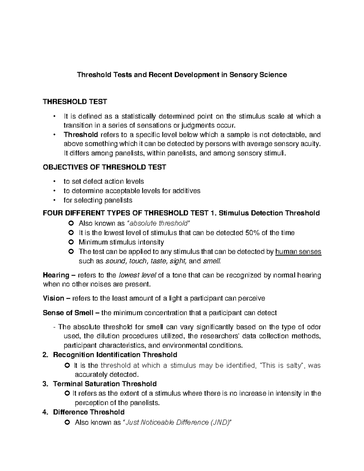 Threshold Tests and Recent Development in Sensory Science - Threshold ...