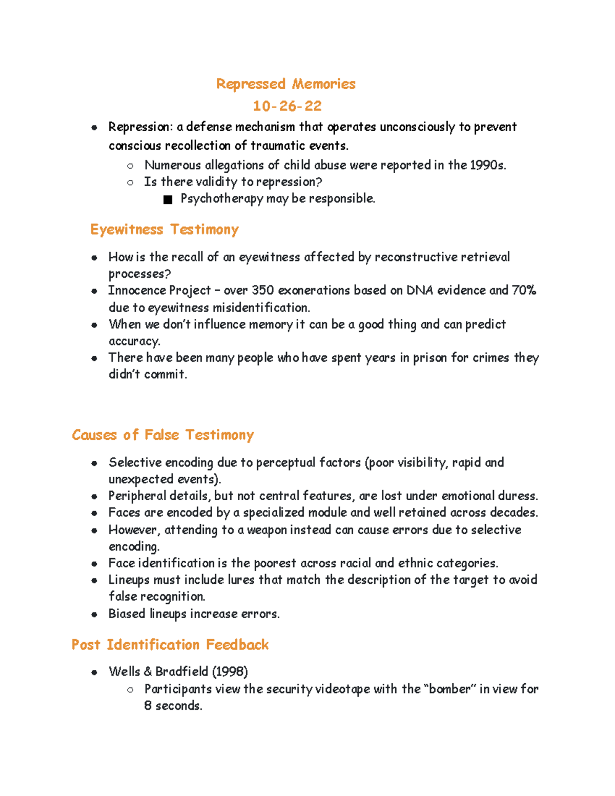 Repressed memory experimentation - Repressed Memories 10-26- Repression ...