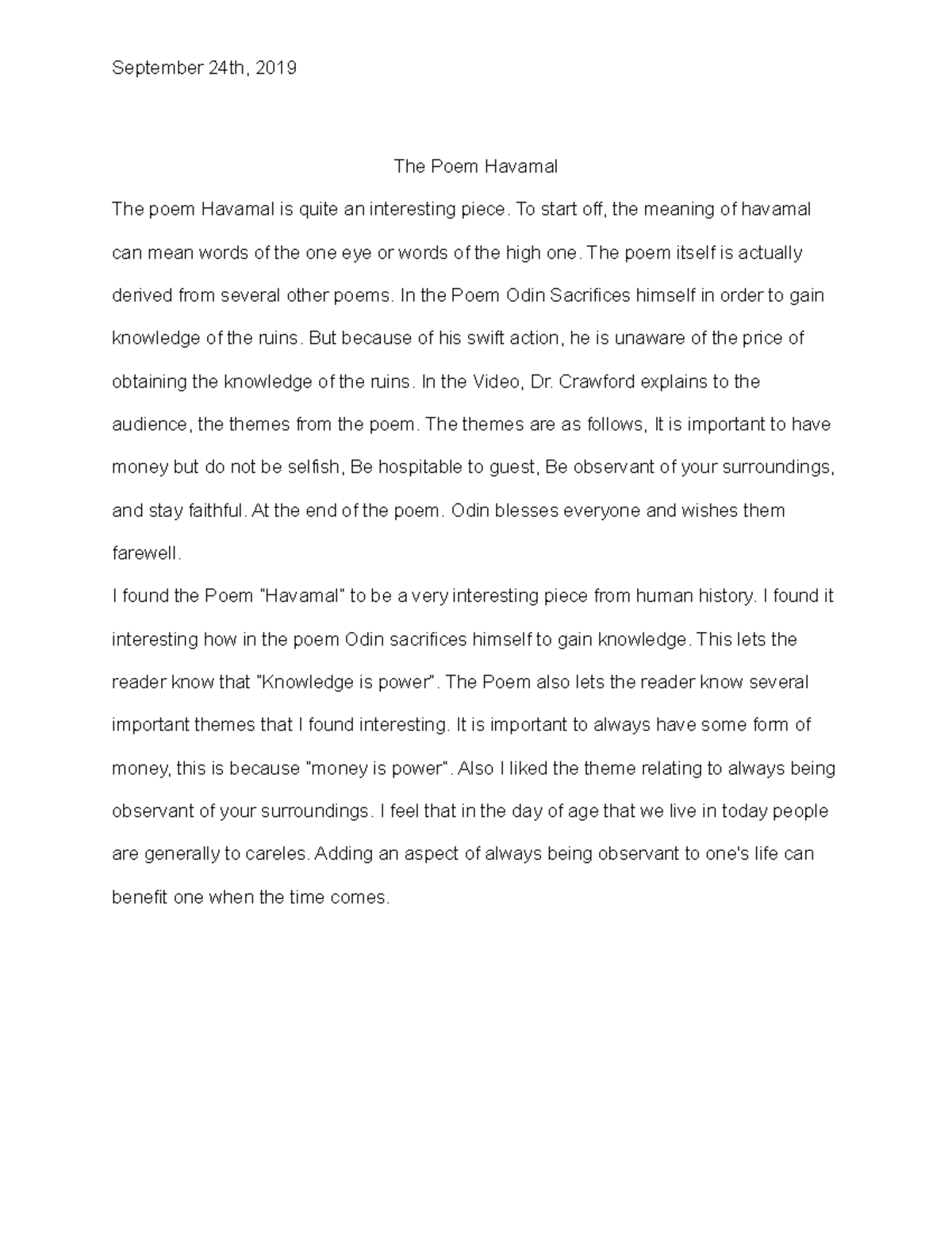 Hamaval poem - September 24th, 2019 The Poem Havamal The poem Havamal ...