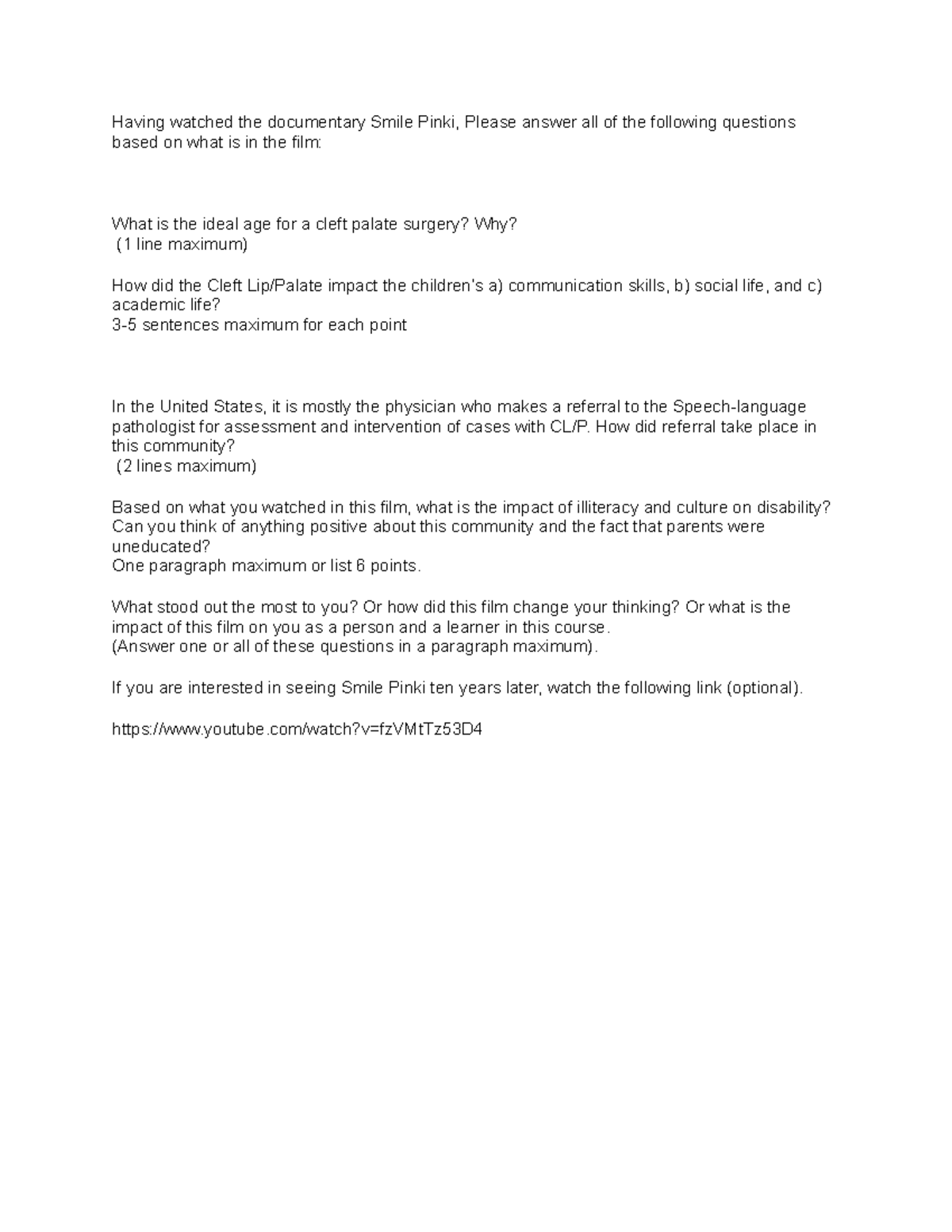 SPA 2001 smile pinkie acivity - Having watched the documentary Smile ...