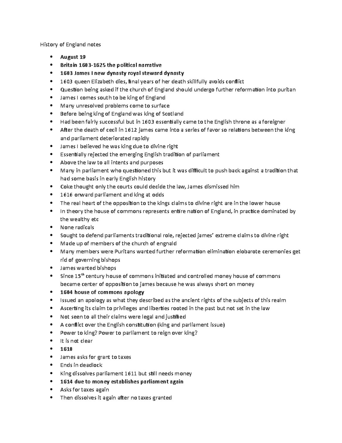 History of england notes - History of England notes August 19 Britain ...